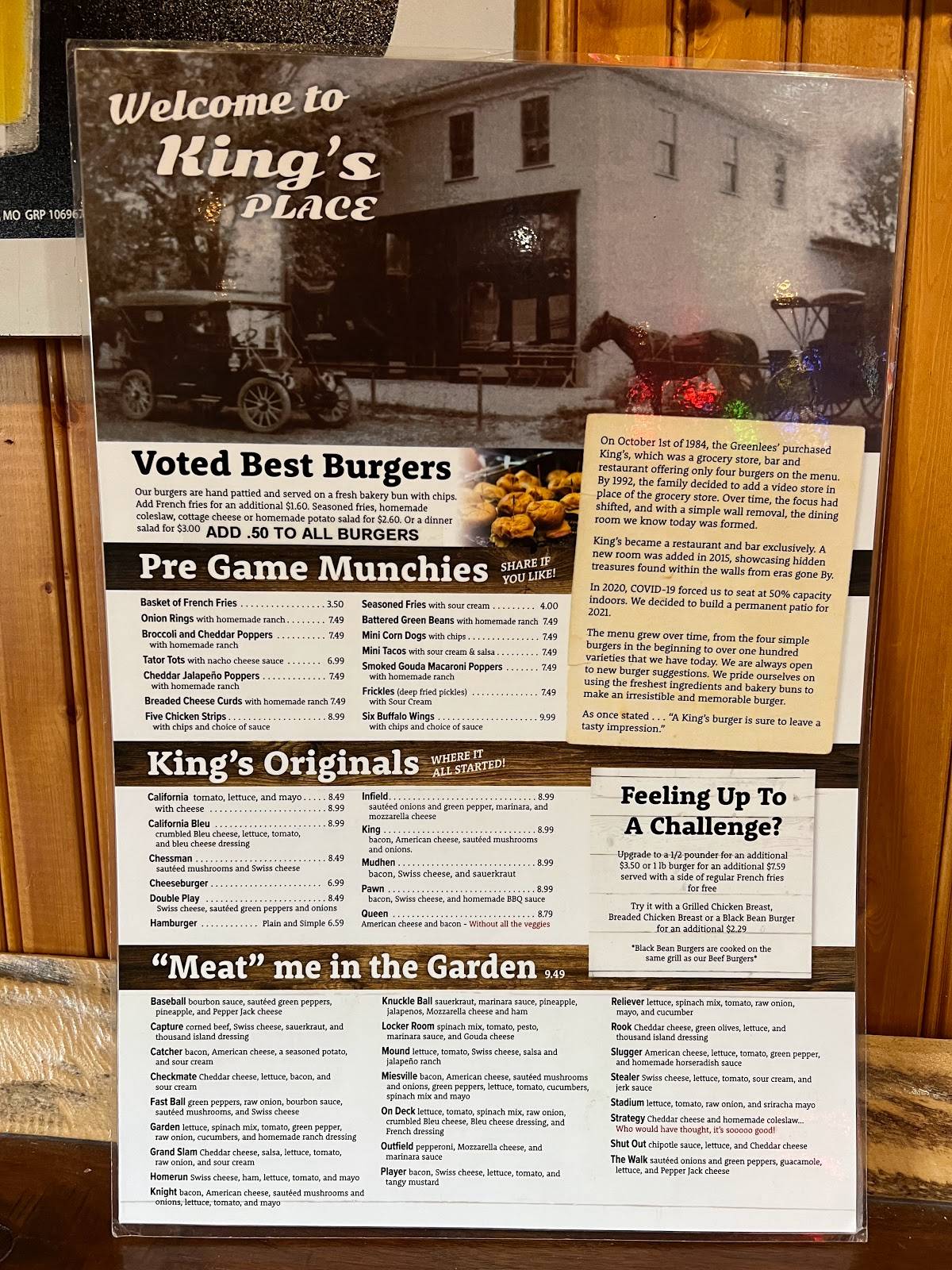 Menu at King's Place Bar and Grill, Miesville