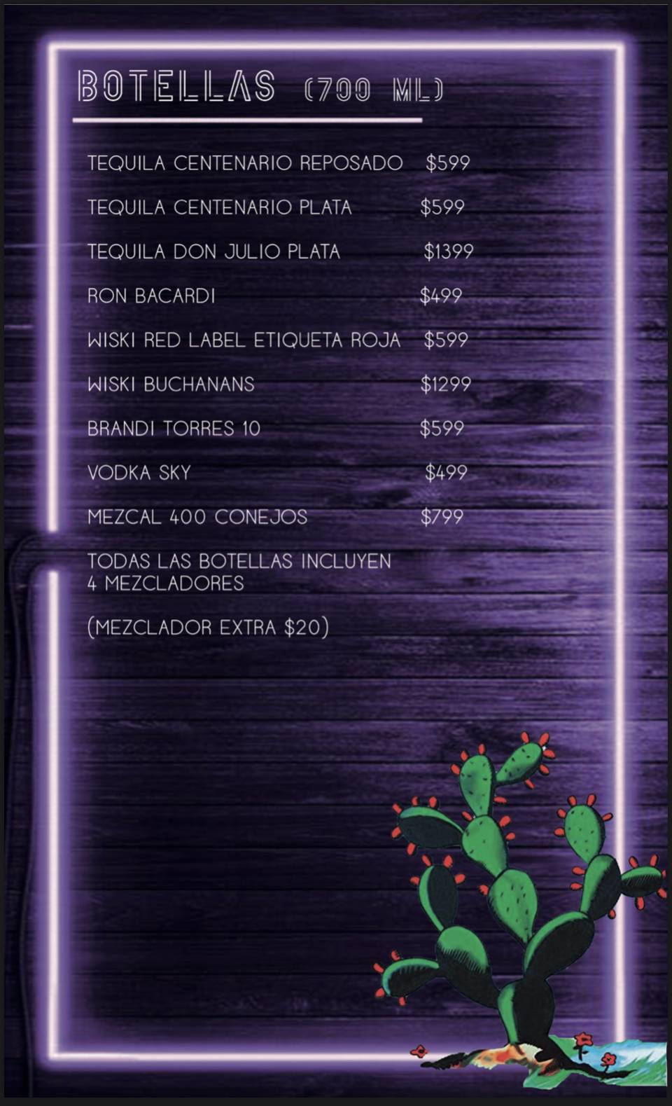 Carta del pub y bar La Loteria MX., Villa Nicolás Romero
