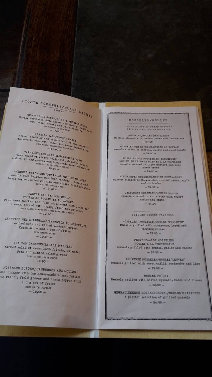 Menu at Leuven Belgium Beer Cafe, Wellington