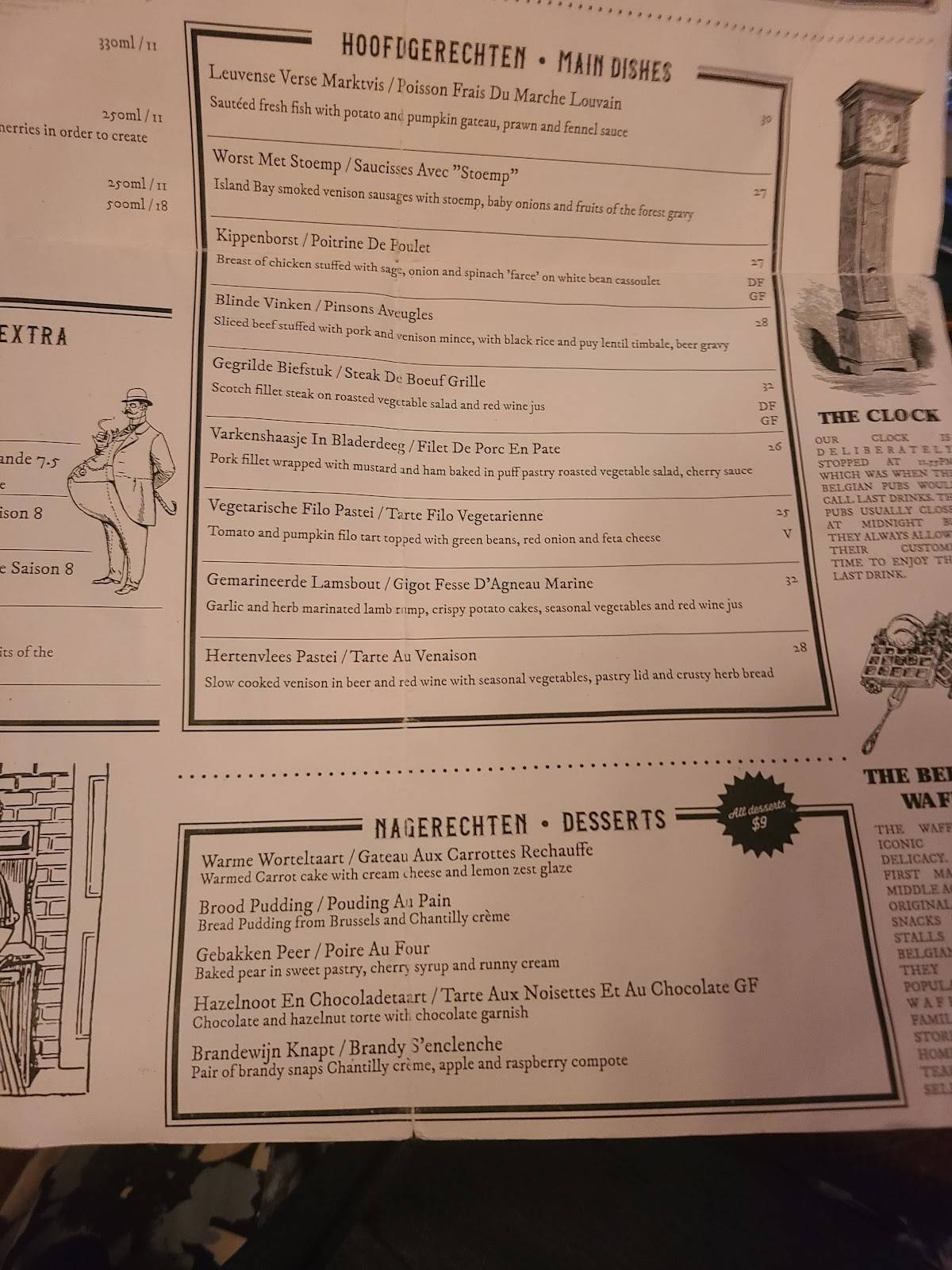 Menu at Leuven Belgium Beer Cafe, Wellington