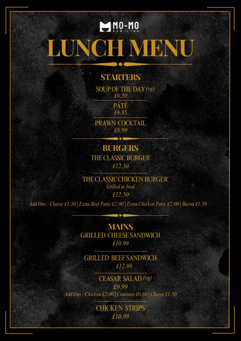 Menu at MOMO Bar Hamilton (Formerly Junk Yard), Hamilton