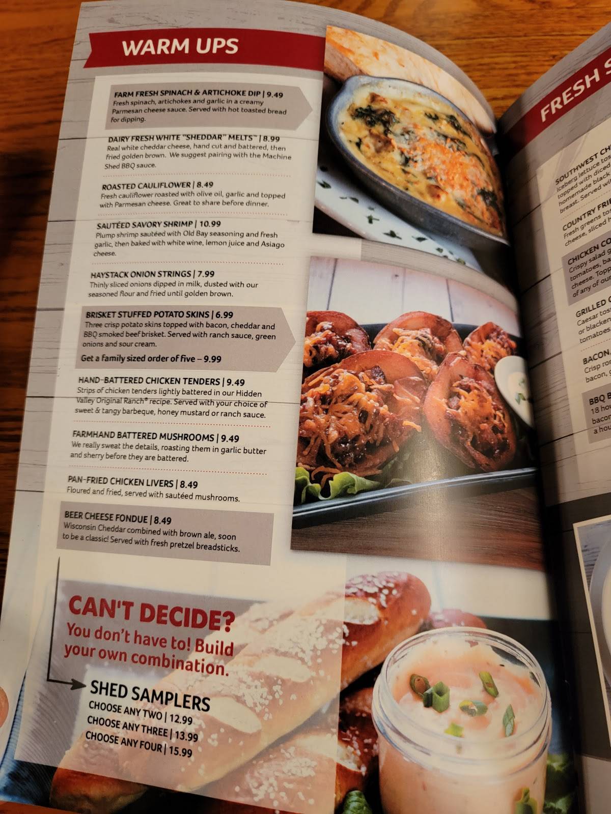 Menu at Machine Shed Restaurant, Rockford