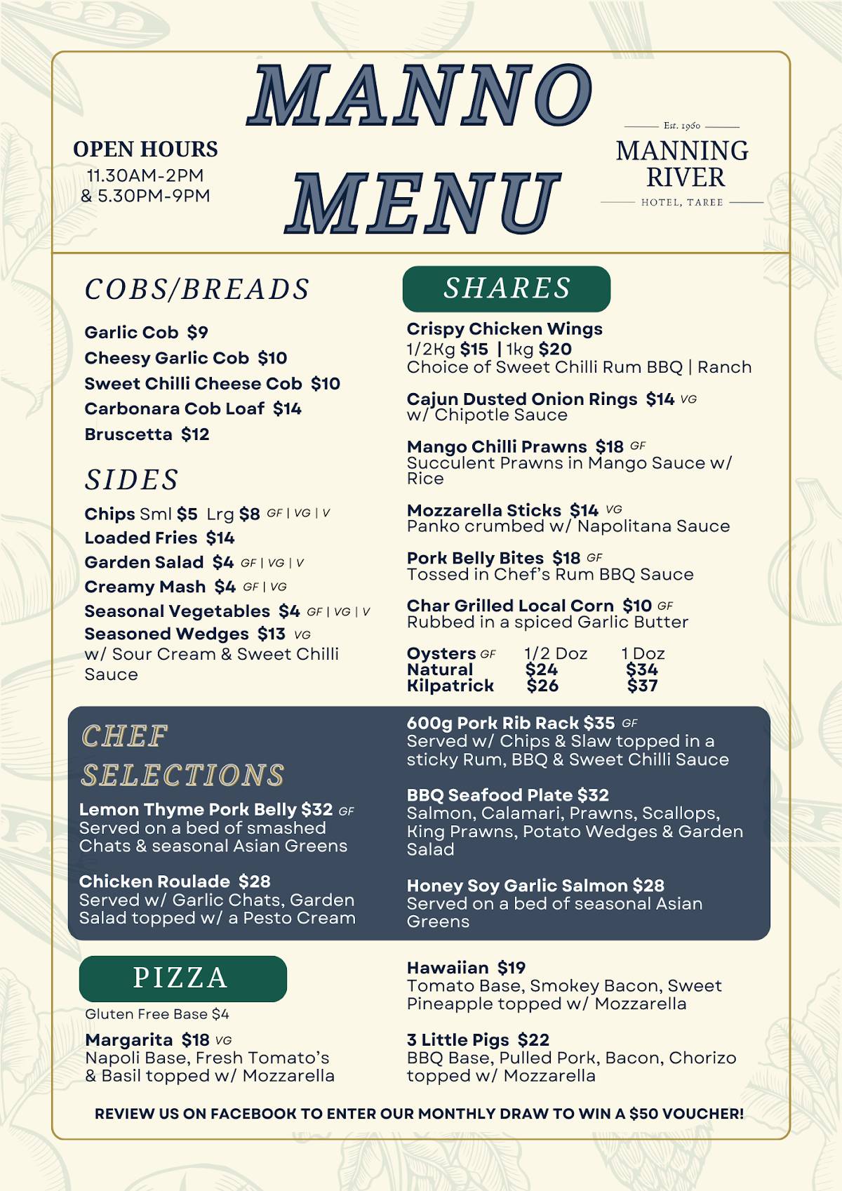 Menu at Manning River Hotel pub & bar, Taree