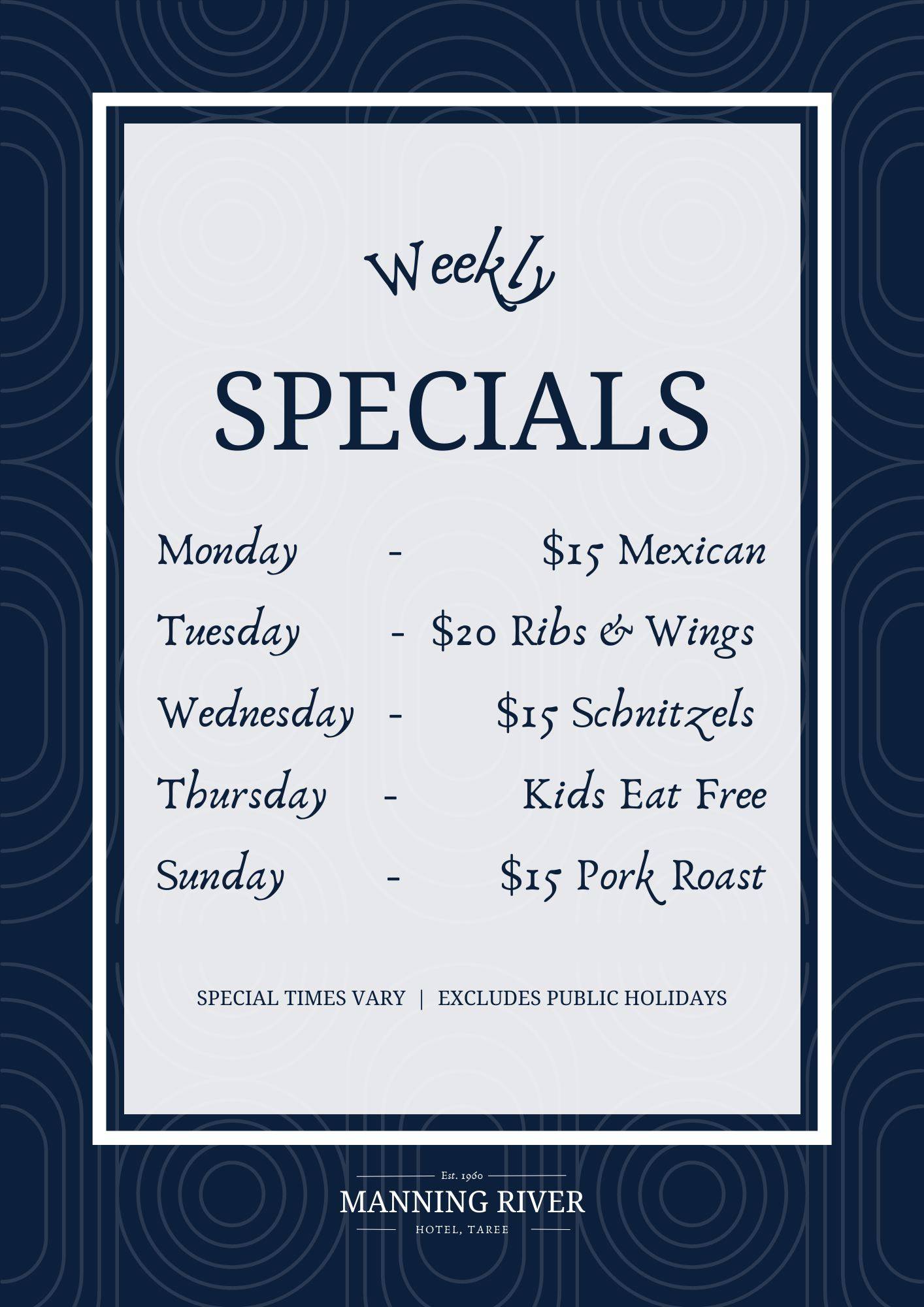 Menu at Manning River Hotel pub & bar, Taree