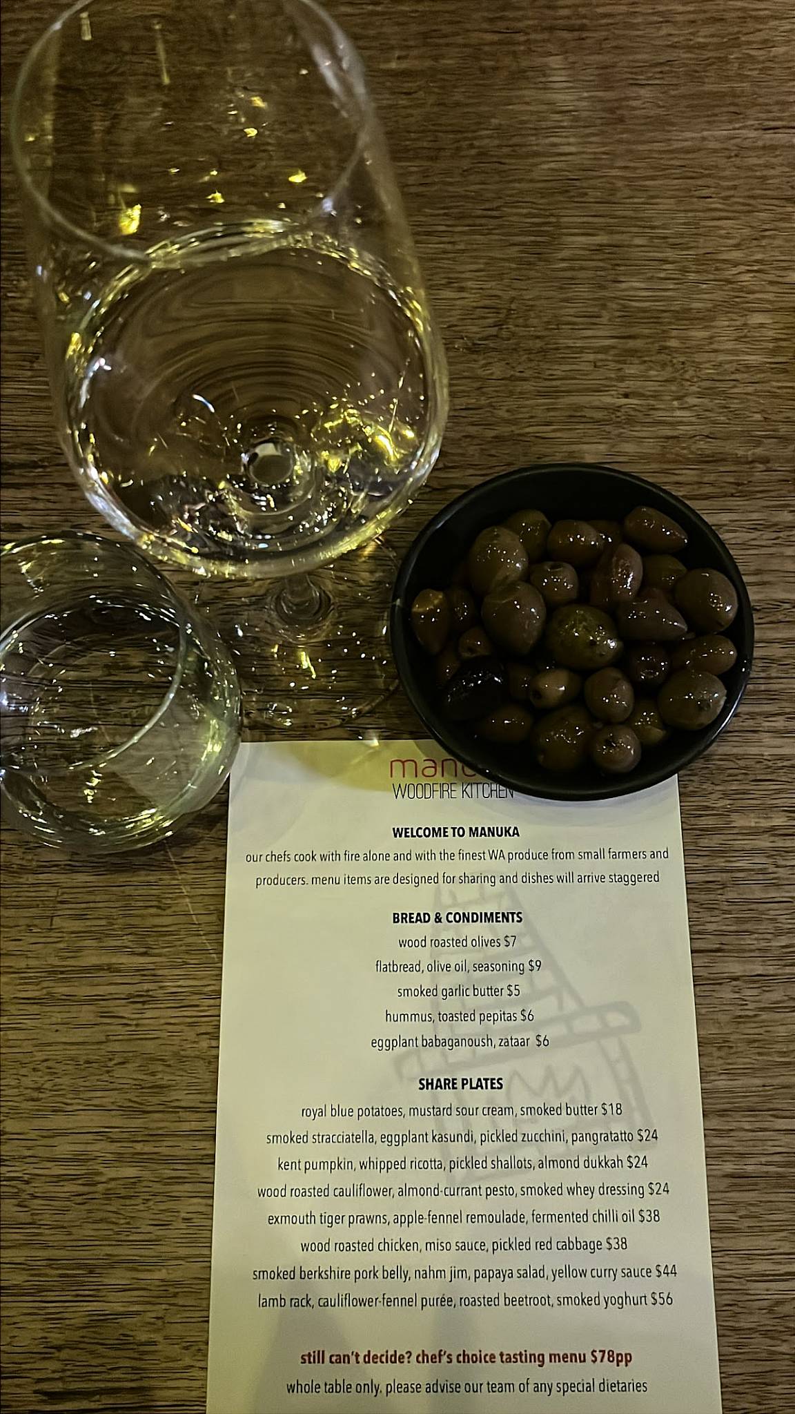 Menu at Manuka Woodfire Kitchen pub & bar, Fremantle
