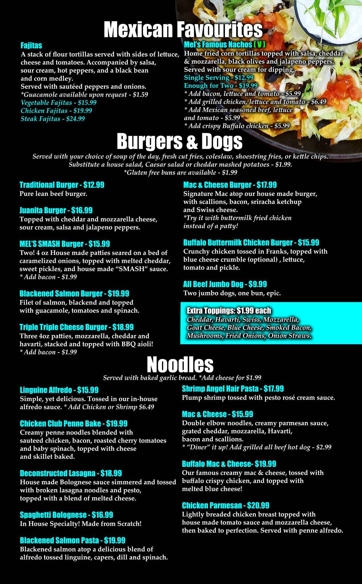 Menu at Melanie Pringles Restaurant, Whitby