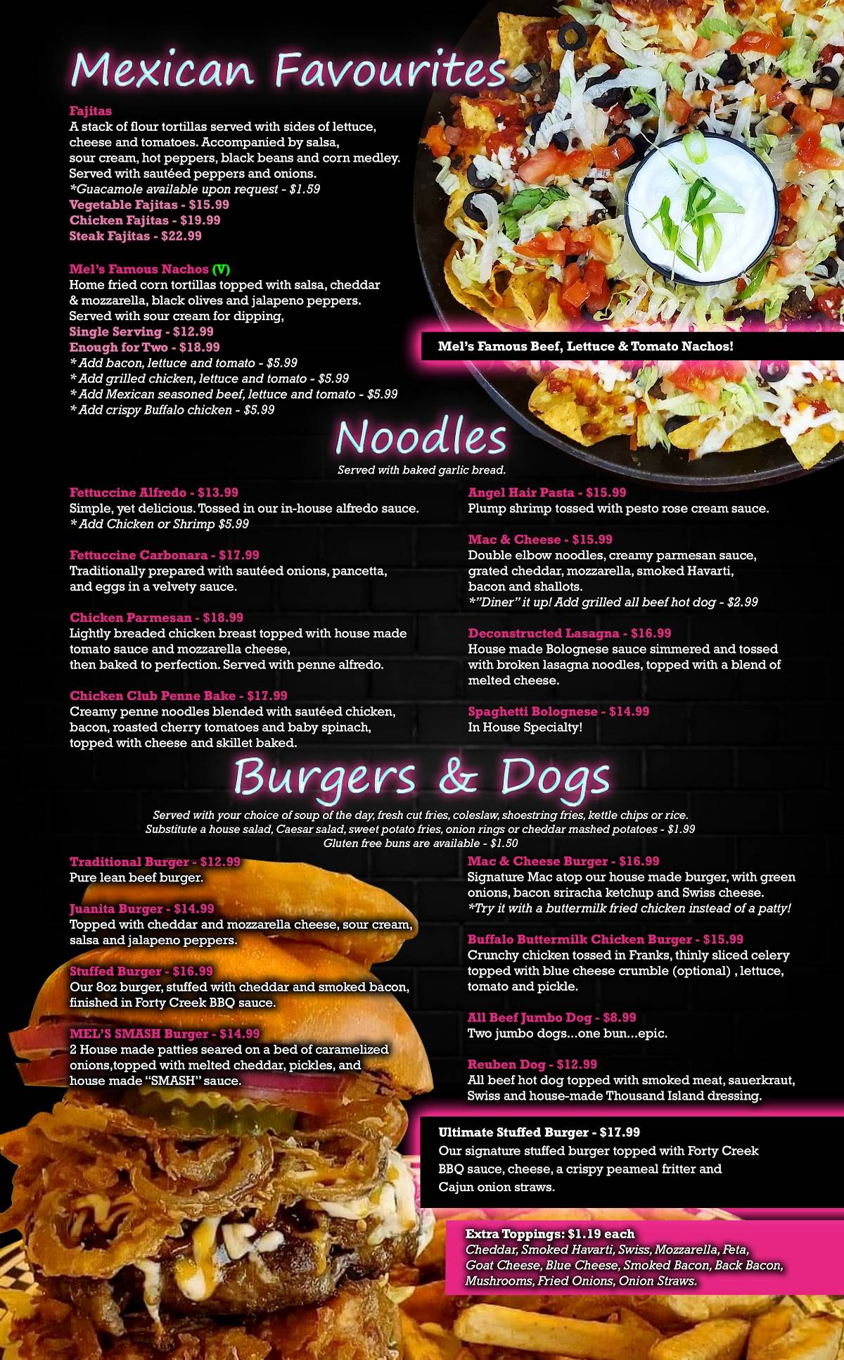 Menu at Melanie Pringles Restaurant, Whitby