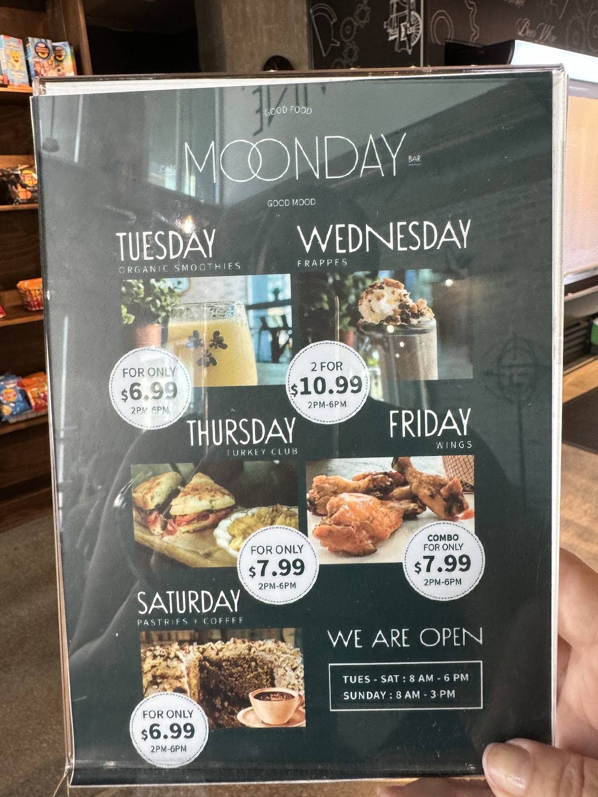 Menu at Moonday Cafe, Dania Beach
