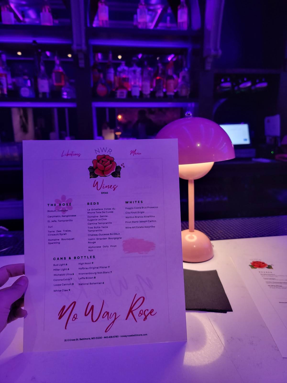 Menu at No Way Rosé pub & bar, Baltimore