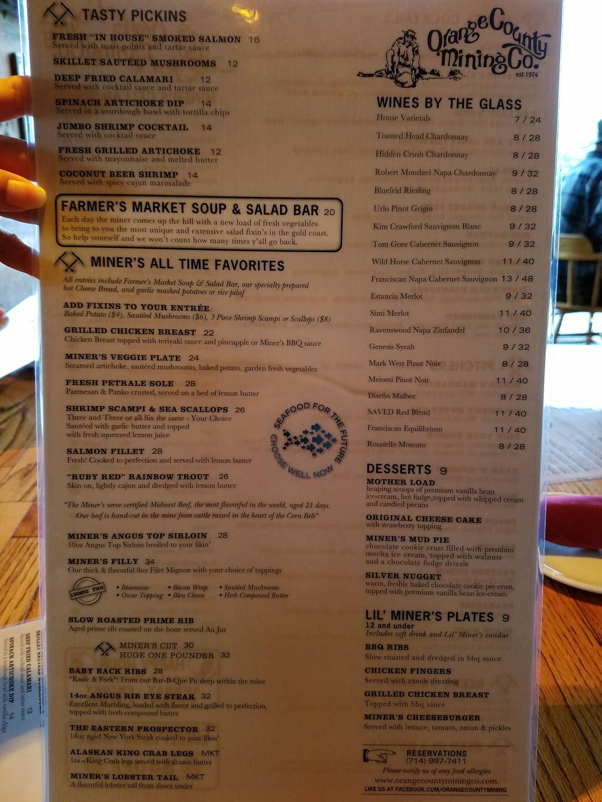 Menu at Orange County Mining Co pub & bar, Orange