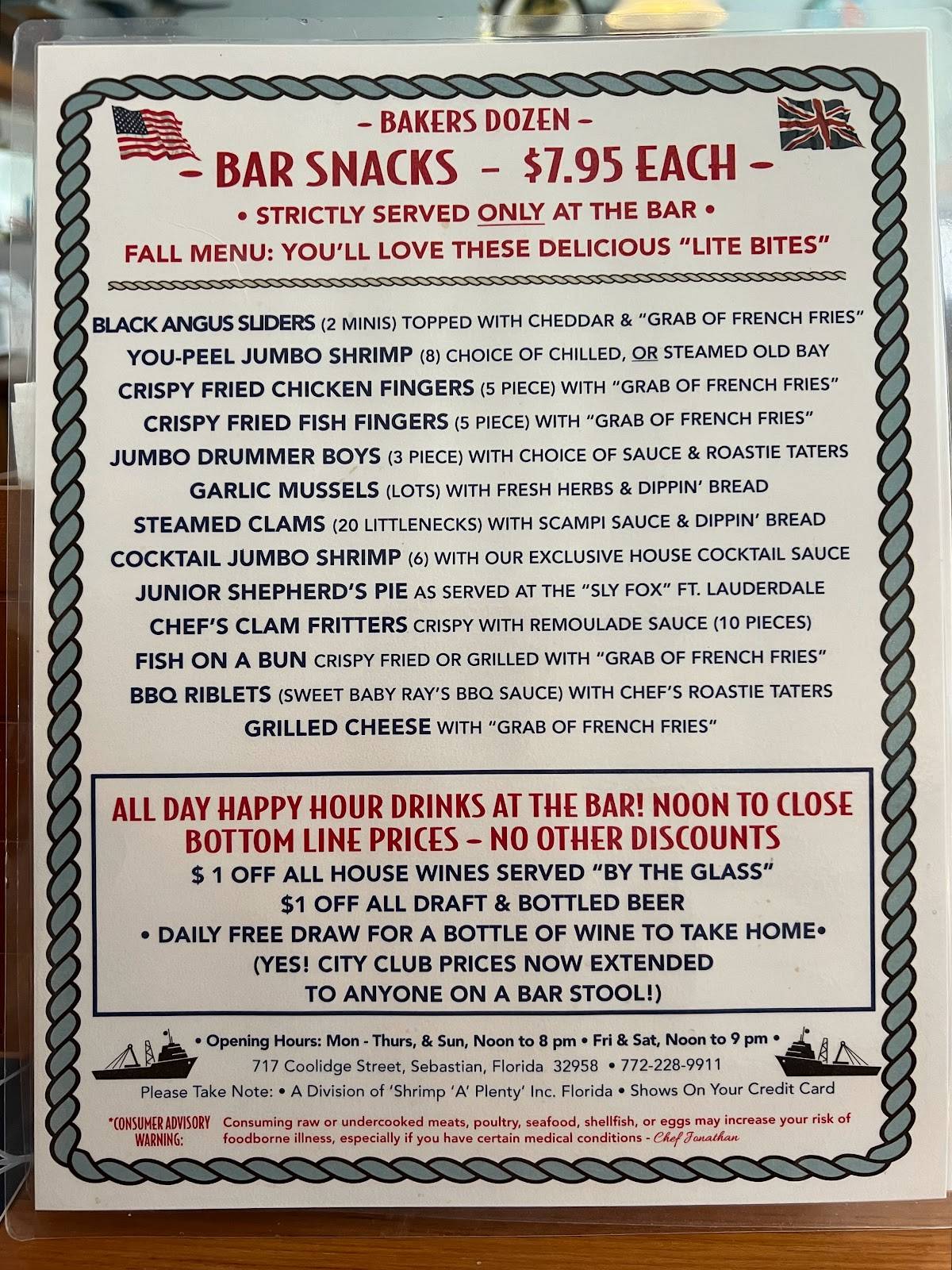 Menu at Portside Pub & Grille, Sebastian