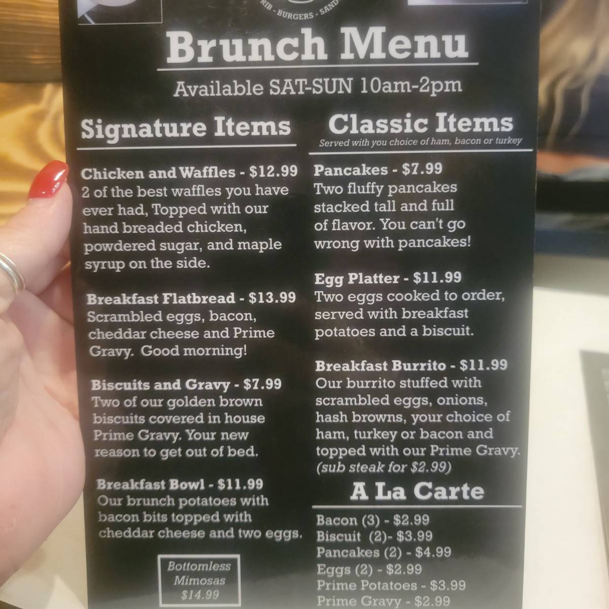 Menu at Prime Time North pub & bar, Evansville