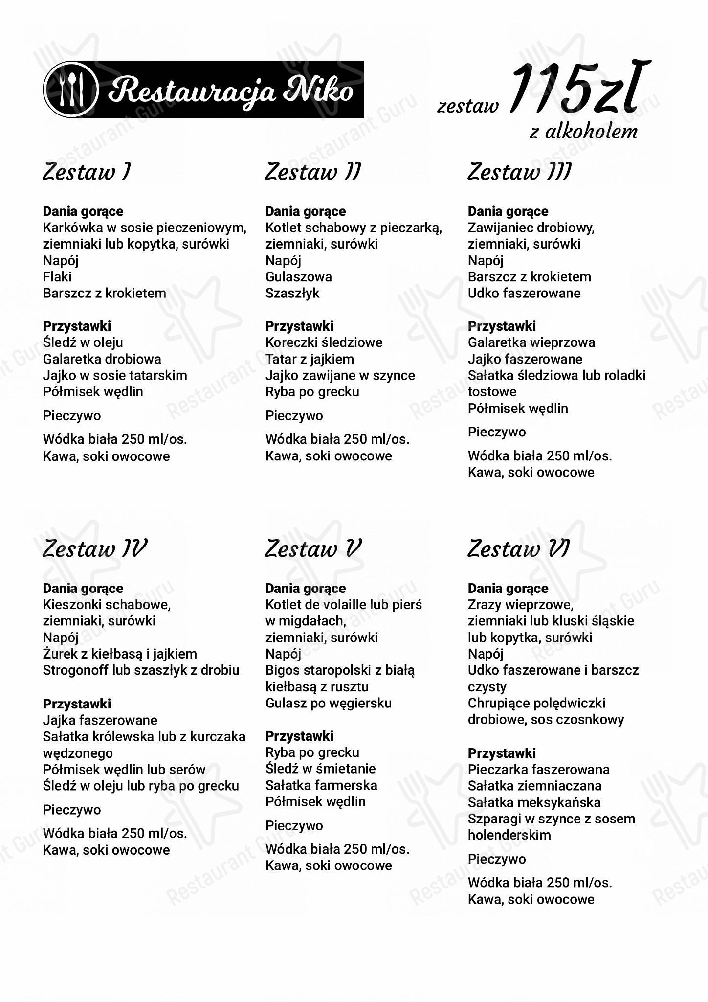 Menu at Restauracja Bar Niko, Szczecin