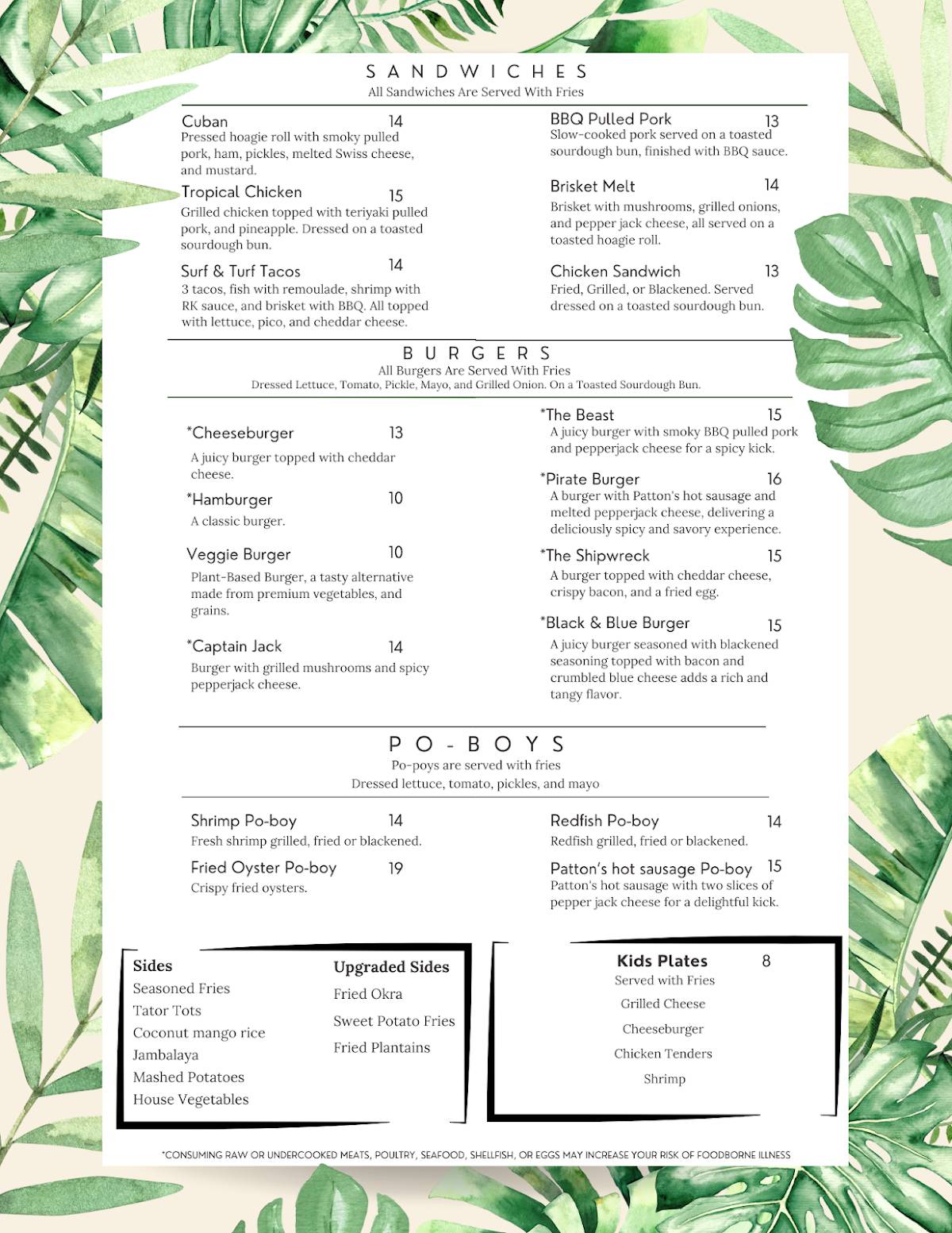 Menu at Rob's Rum Kitchen pub & bar, Waveland, 324 US-90