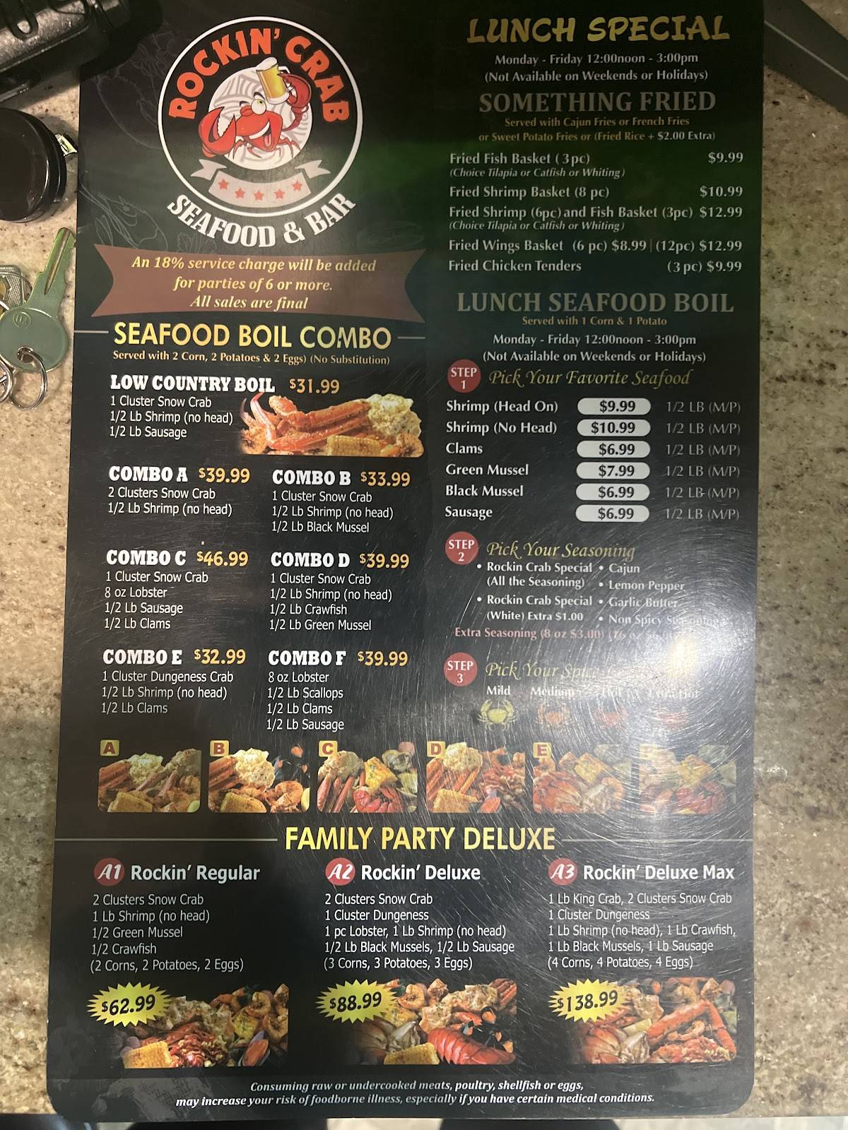 Menu at Rockin' Crab Seafood & Bar, Augusta