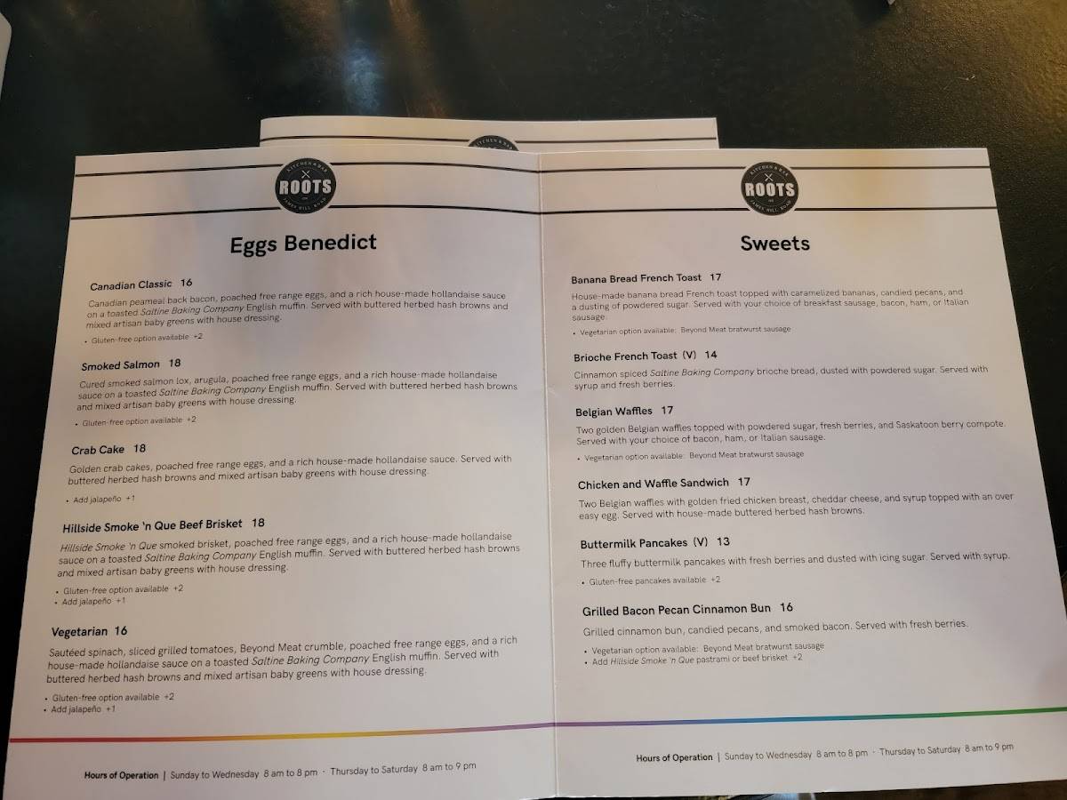 Menu at Roots Kitchen & Bar, Regina