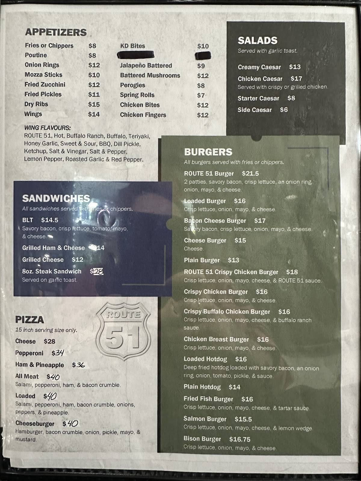 Menu at Route 51 Bar and Grill Springwater Sk, Canada