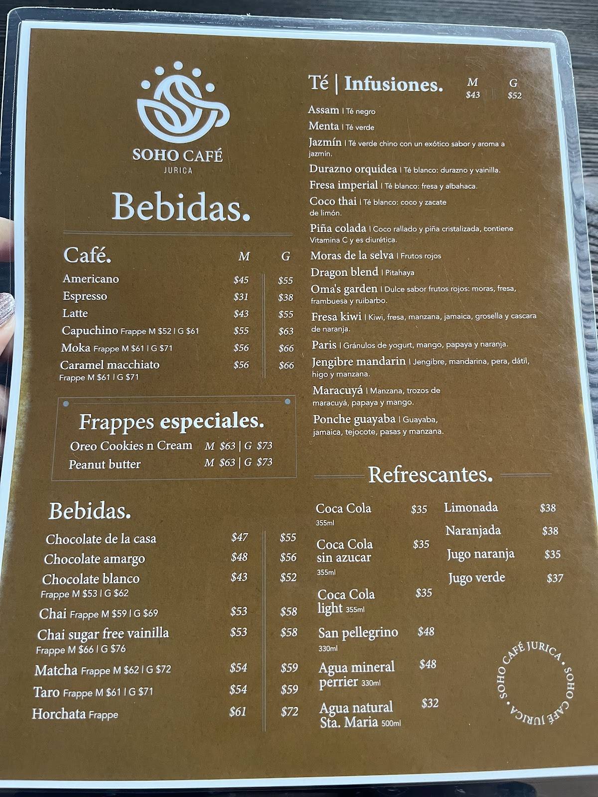 Carta de SOHO CAFÉ, JURICA, Santiago de Querétaro