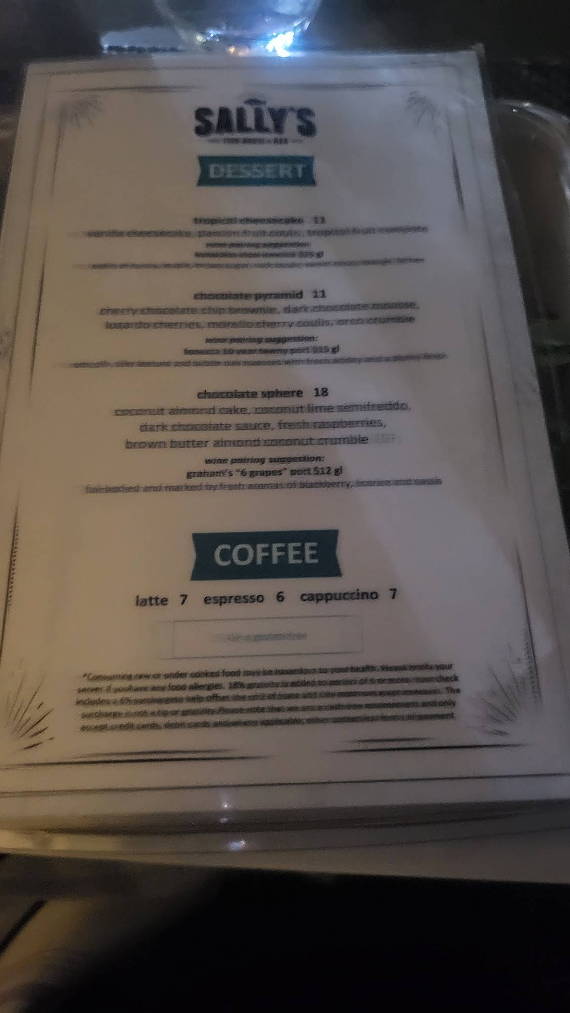 Menu at Sally's Fish House & Bar, San Diego
