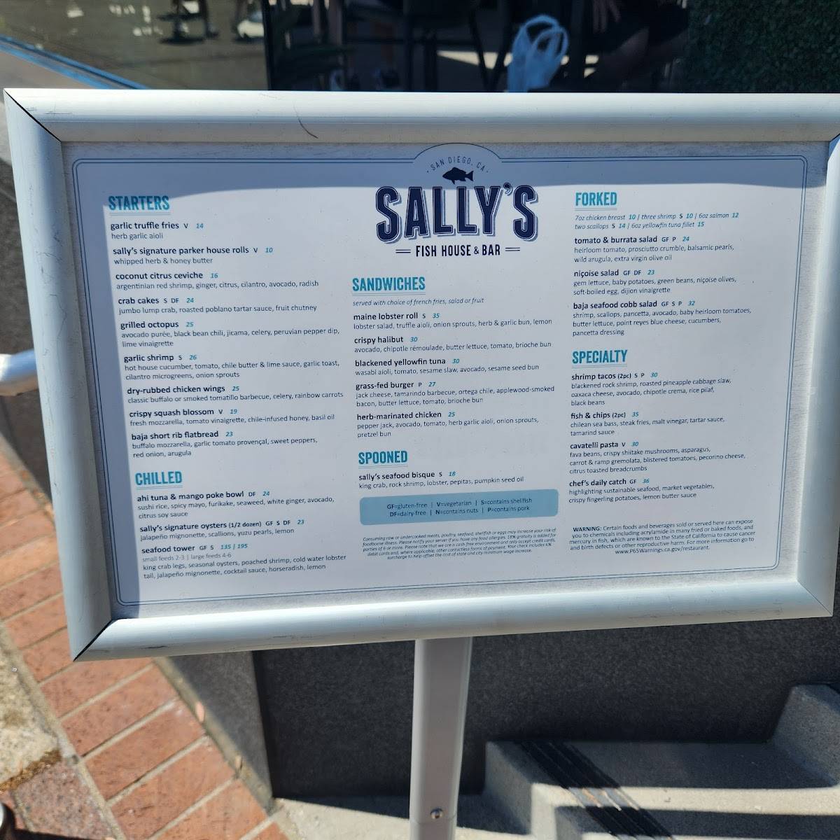Menu at Sally's Waterfront Dining pub & bar, San Diego
