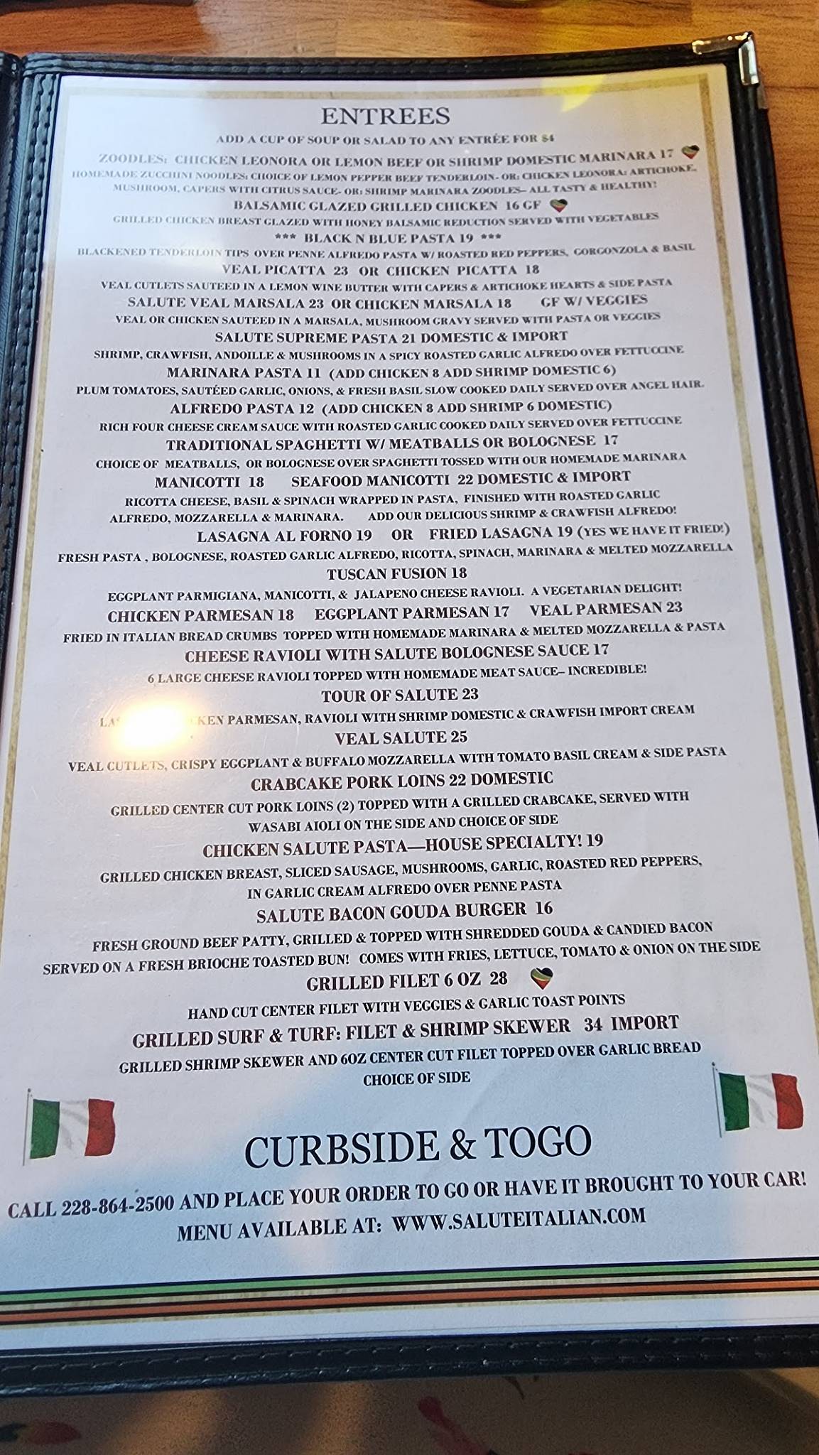 Menu at Salute Italian Restaurant, Gulfport