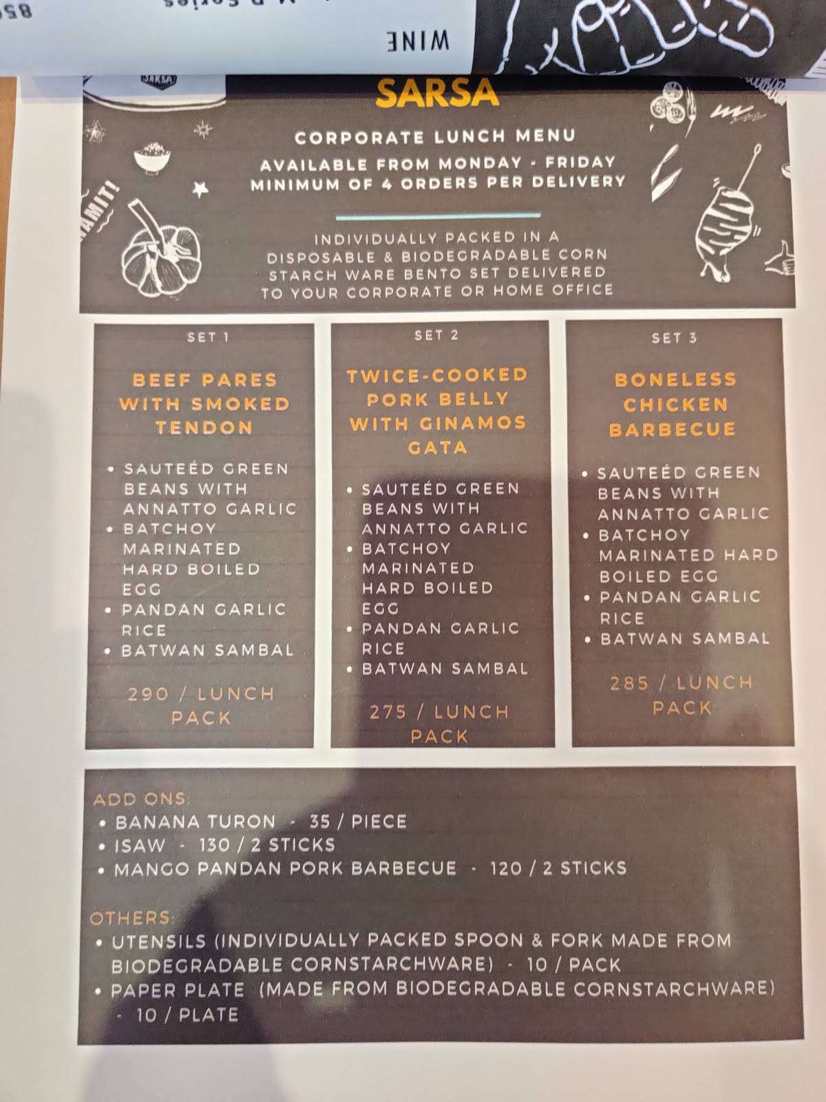 Menu at Sarsá Kitchen + Bar, Makati, 109 Rada