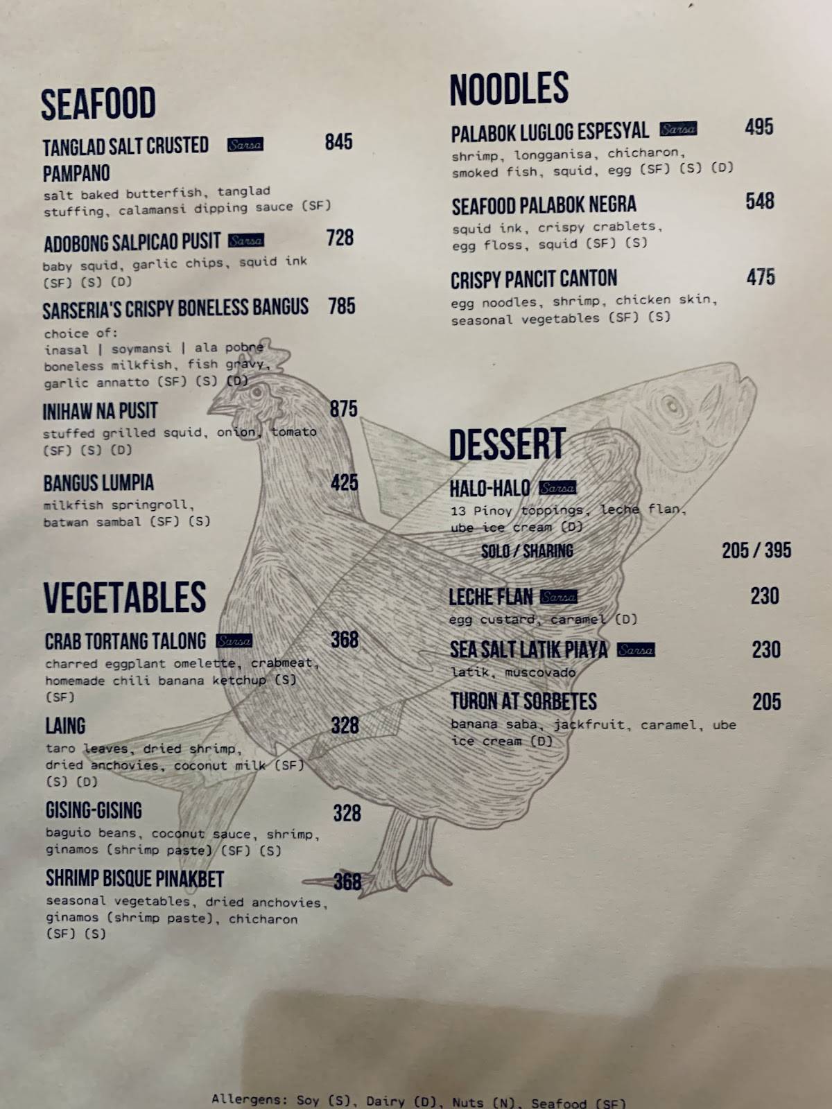 Menu at Sarsá Kitchen + Bar, Makati, 109 Rada