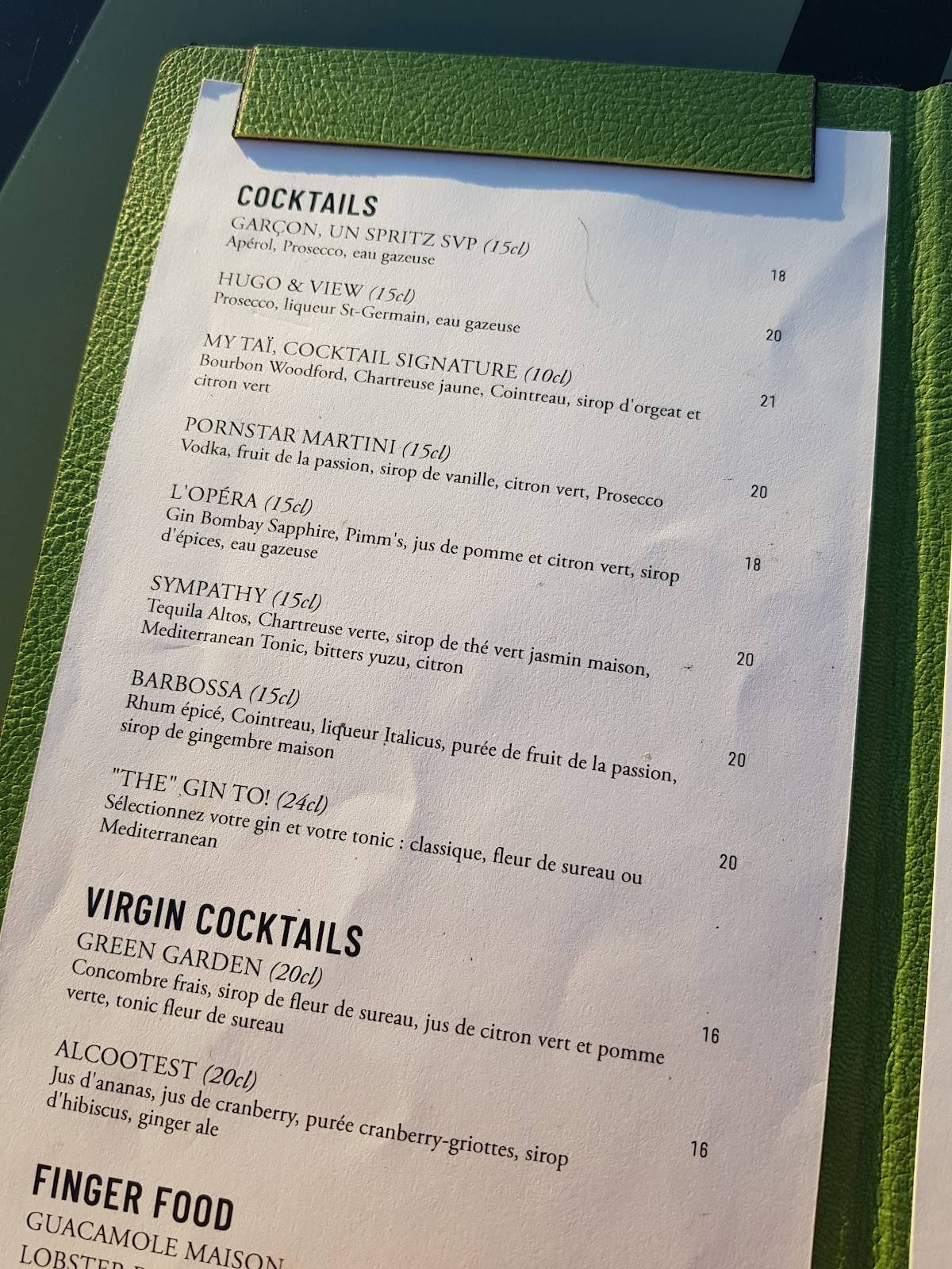 Menu au Sequoia pub et bar, Paris