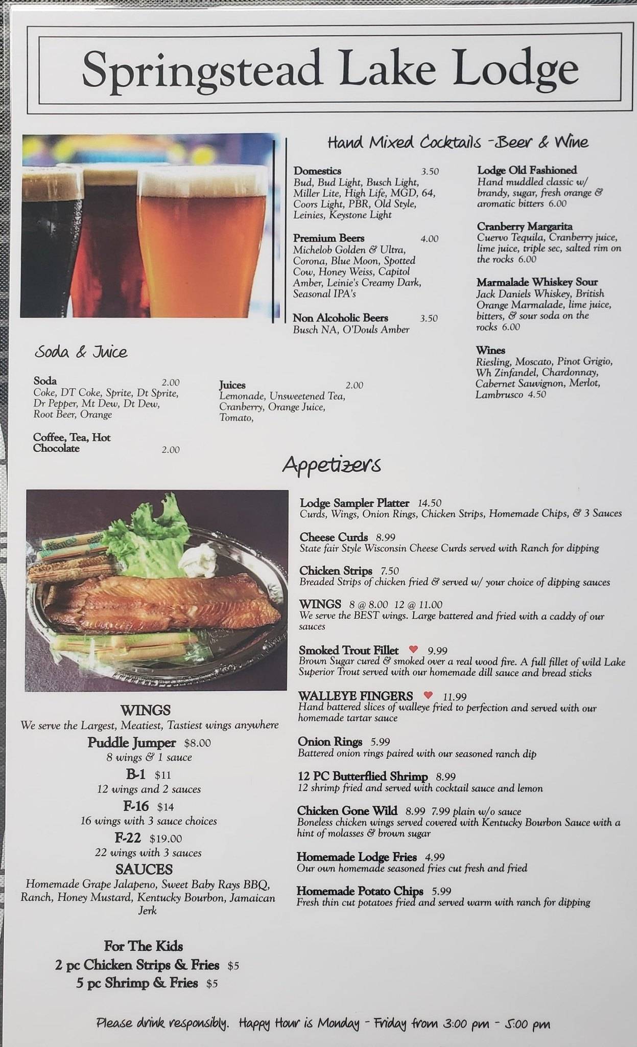 Menu at Springstead Lake Lodge pub & bar, Springstead