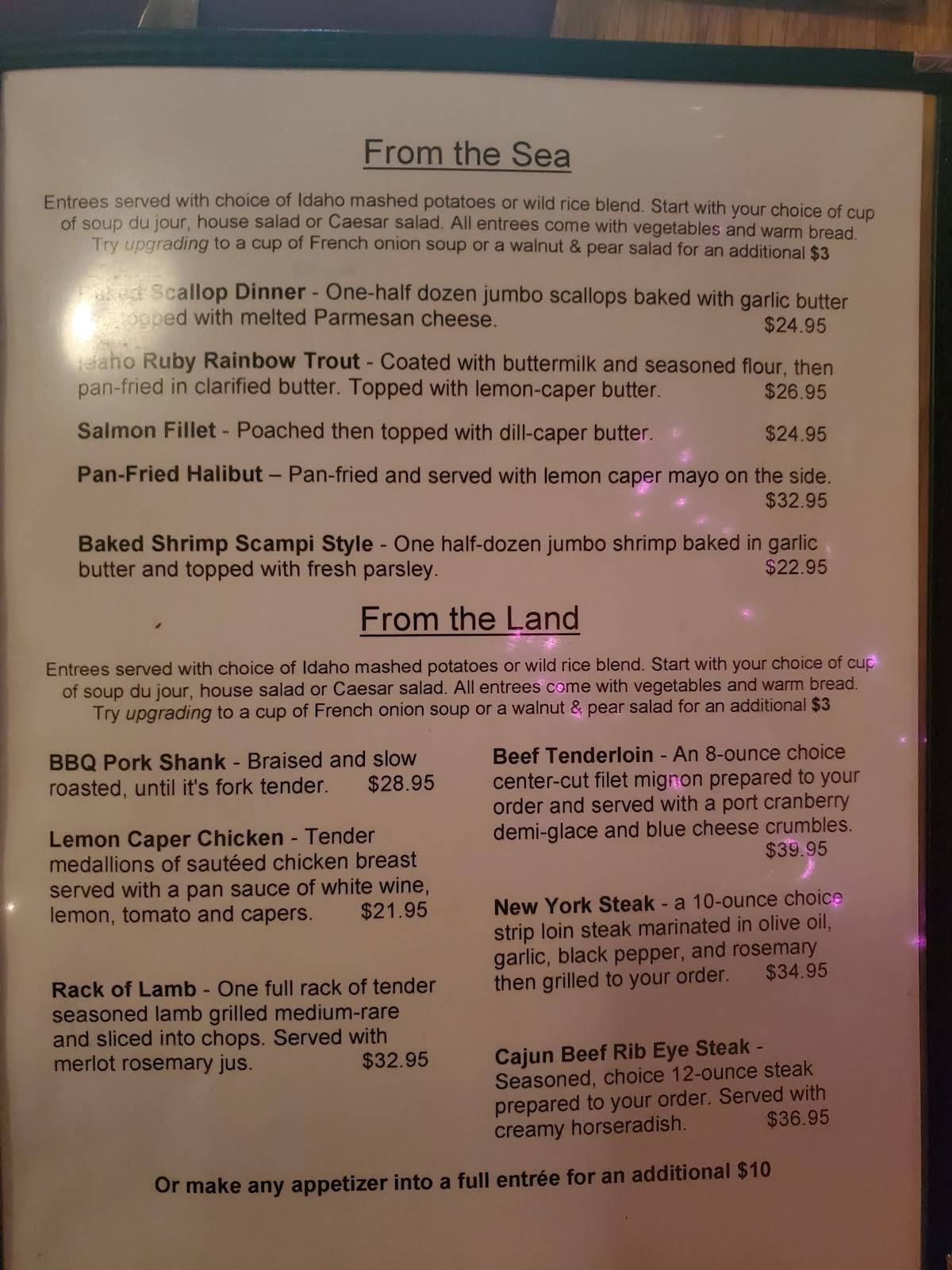 Menu at Steamers Steak & Seafood pub & bar, McCall