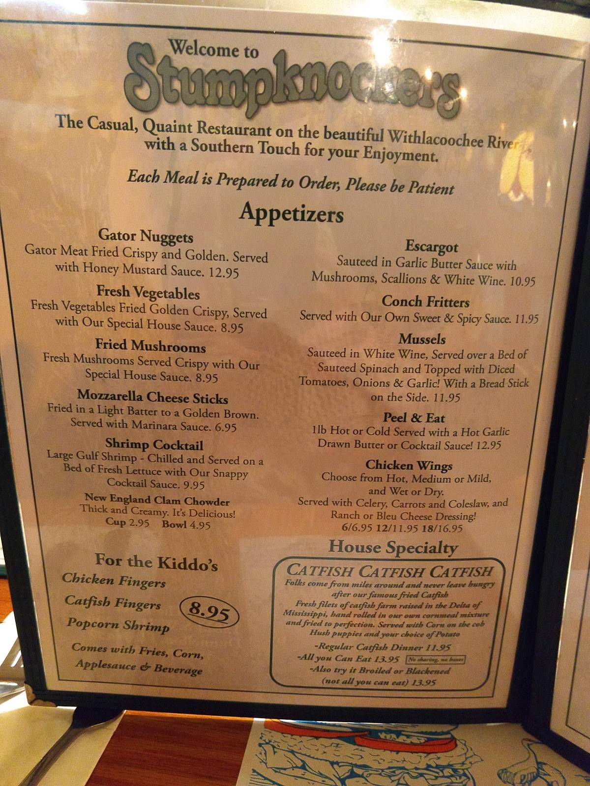 Menu at Stumpknockers Restaurant, Hernando, SW State Rd 200