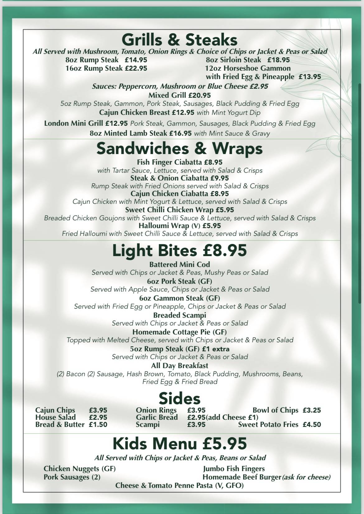 Menu at Summerhouse pub & bar, Wolverhampton