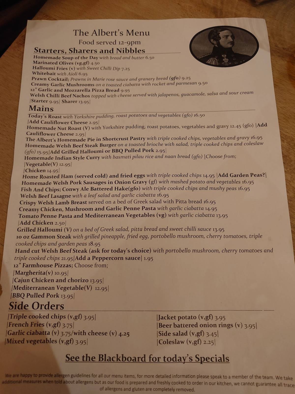 Menu at The Albert pub & bar, Llandudno