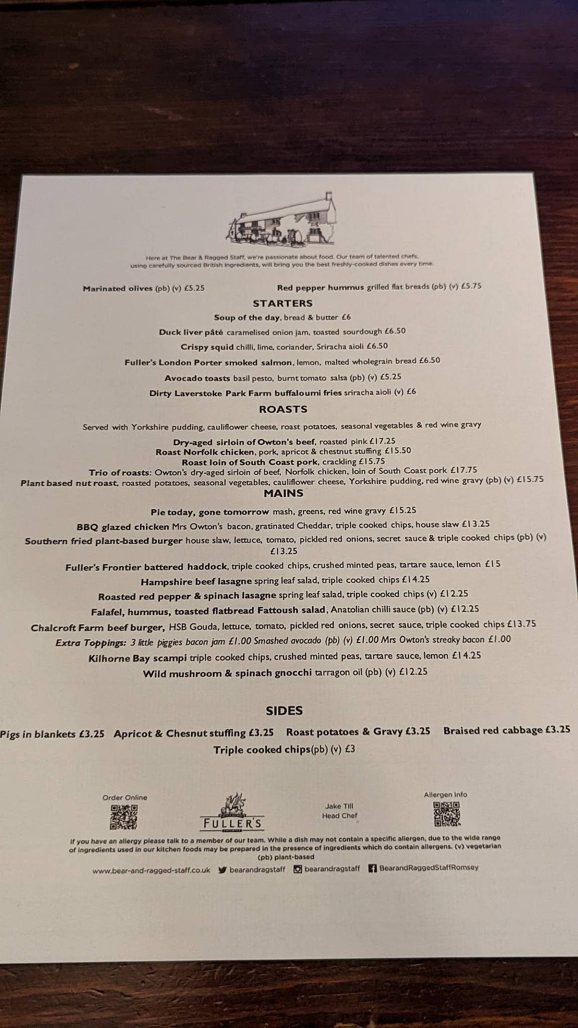 Menu at The Bear & Ragged Staff, Romsey pub & bar, Romsey