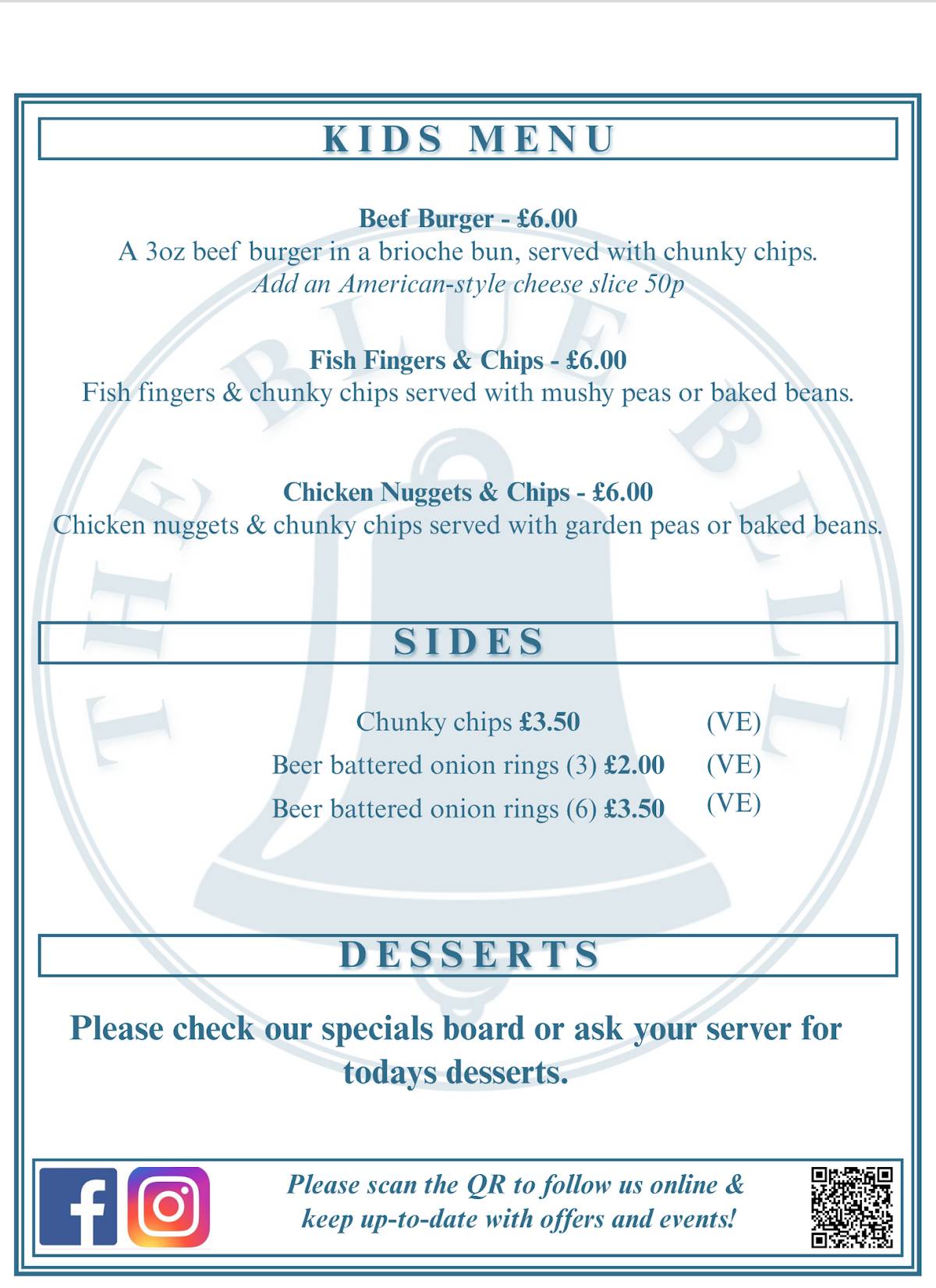 Menu at The Blue Bell Cottingham pub & bar, Cottingham