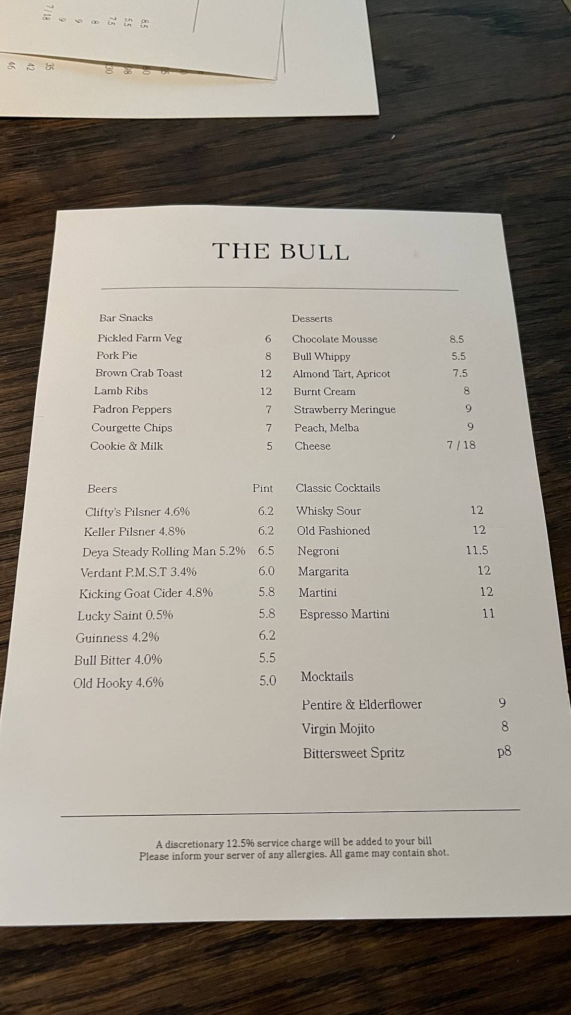 Menu at The Bull - Charlbury pub & bar, Charlbury