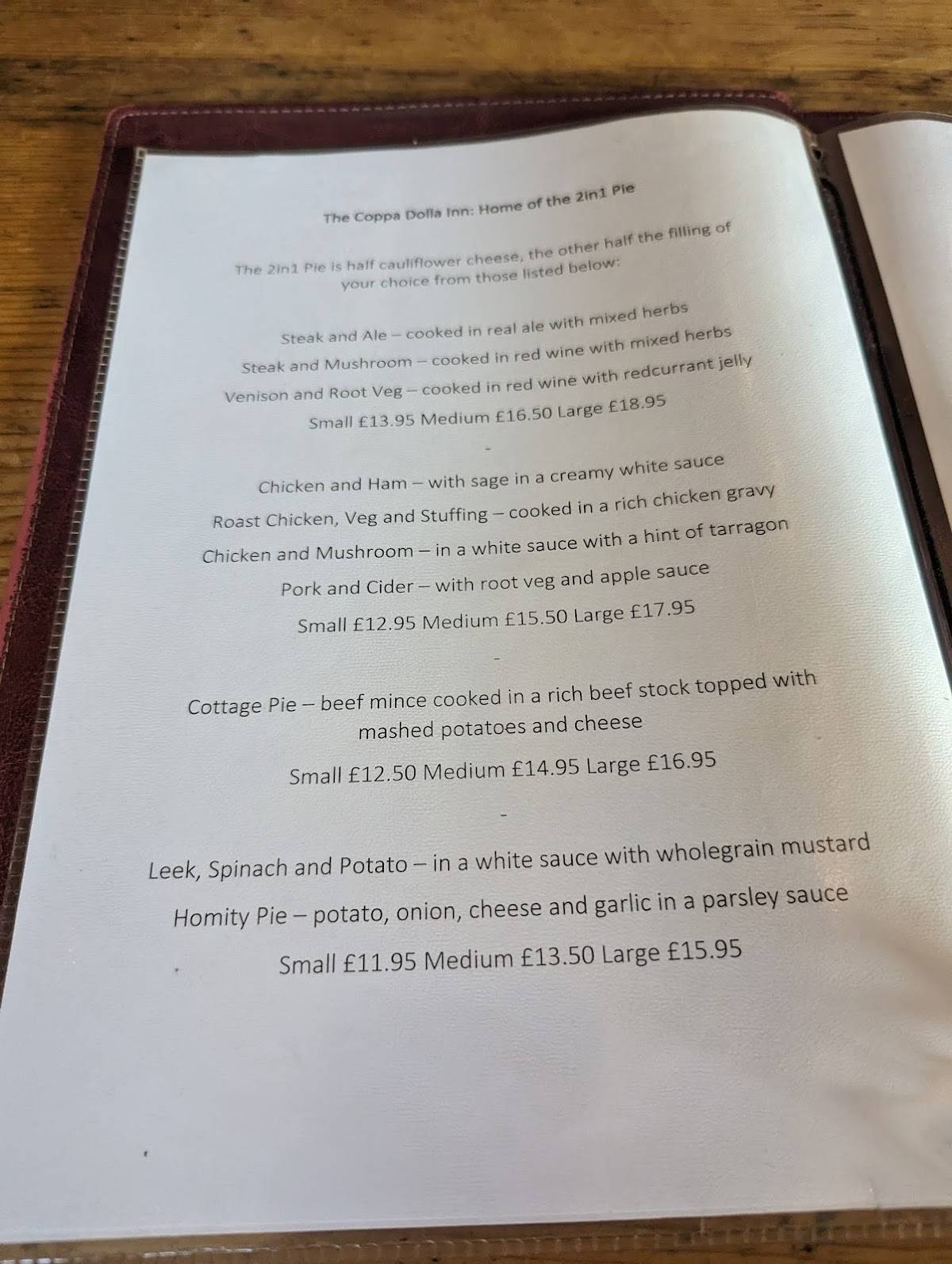 Menu at The Coppa Dolla Inn pub & bar, Broadhempston