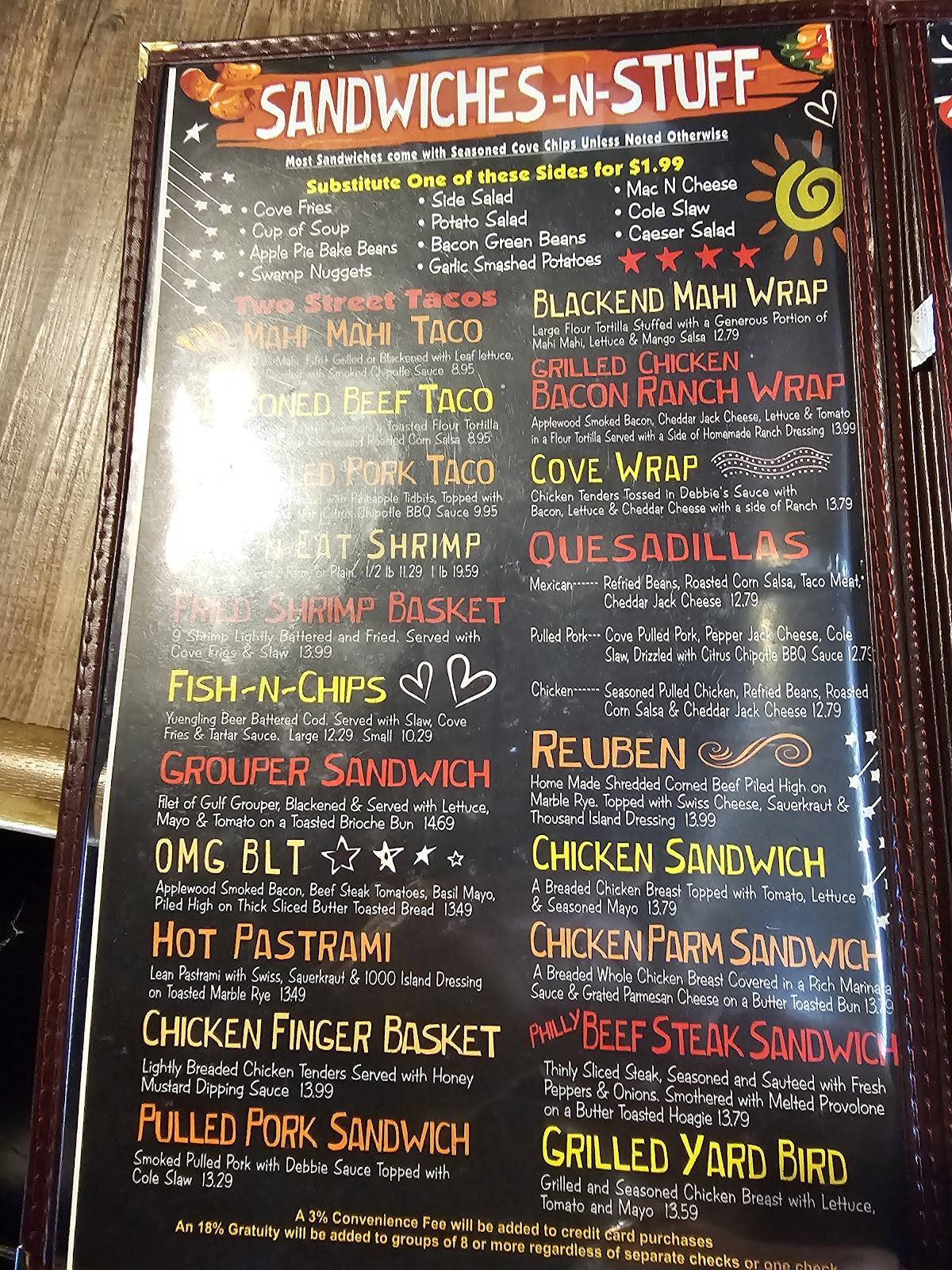 Menu at The Cove Resort and Pub, Inverness, S Cove Camp Point