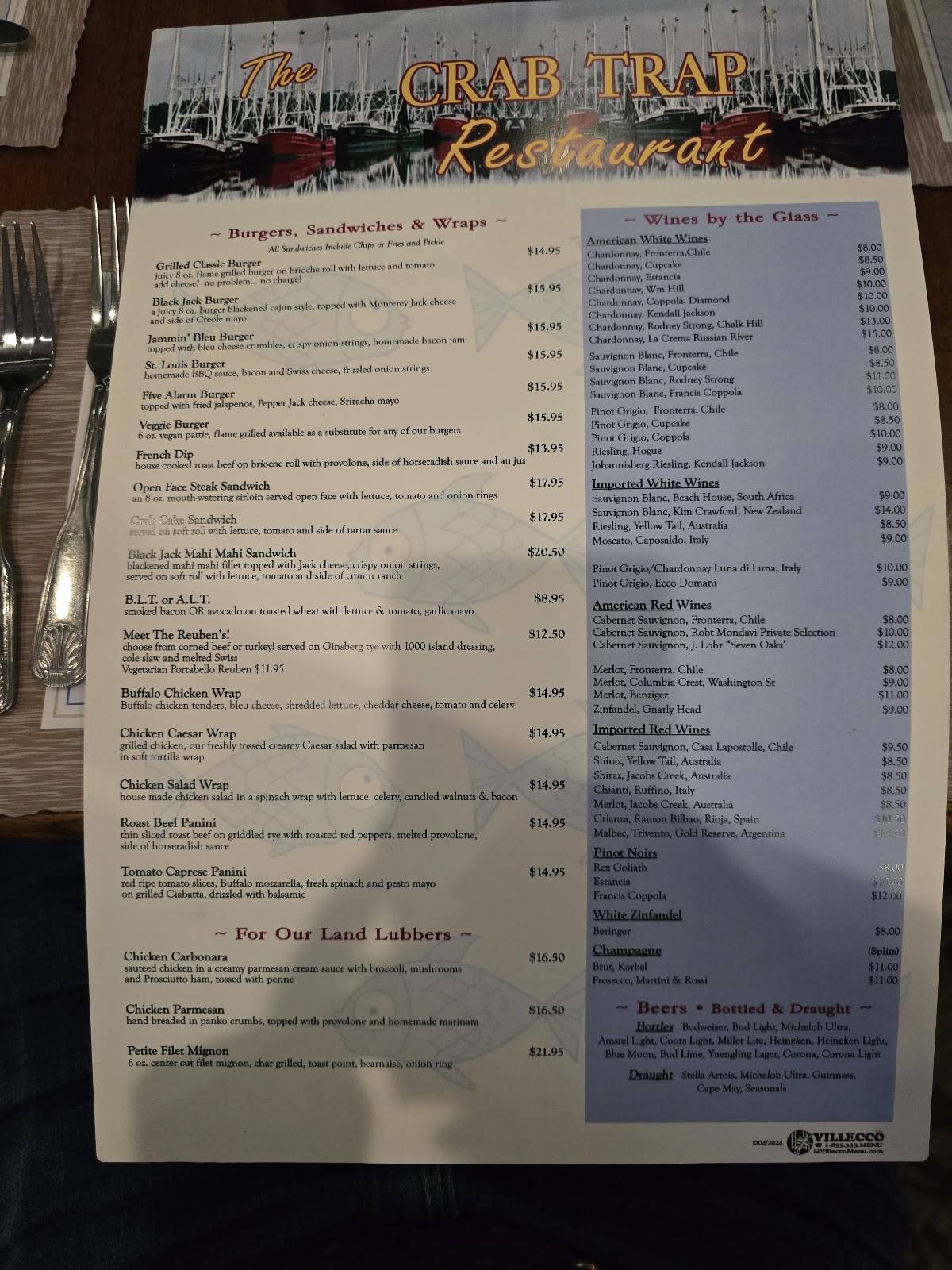 Menu at The Crab Trap pub & bar, Somers Point
