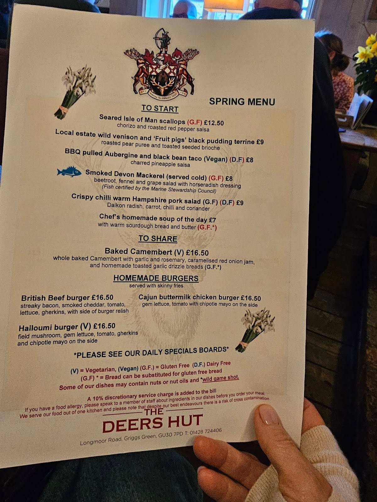 Menu at The Deers Hut pub & bar, Liphook