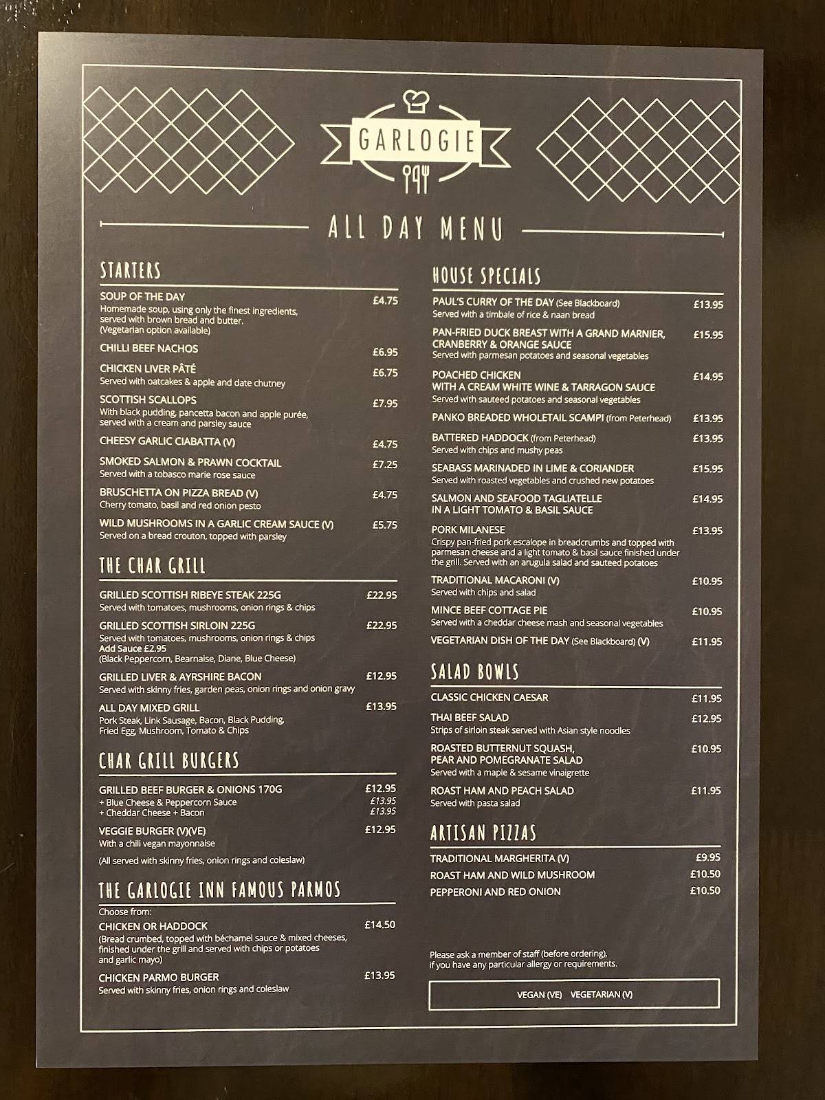 Menu at The Garlogie Inn pub & bar, Garlogie