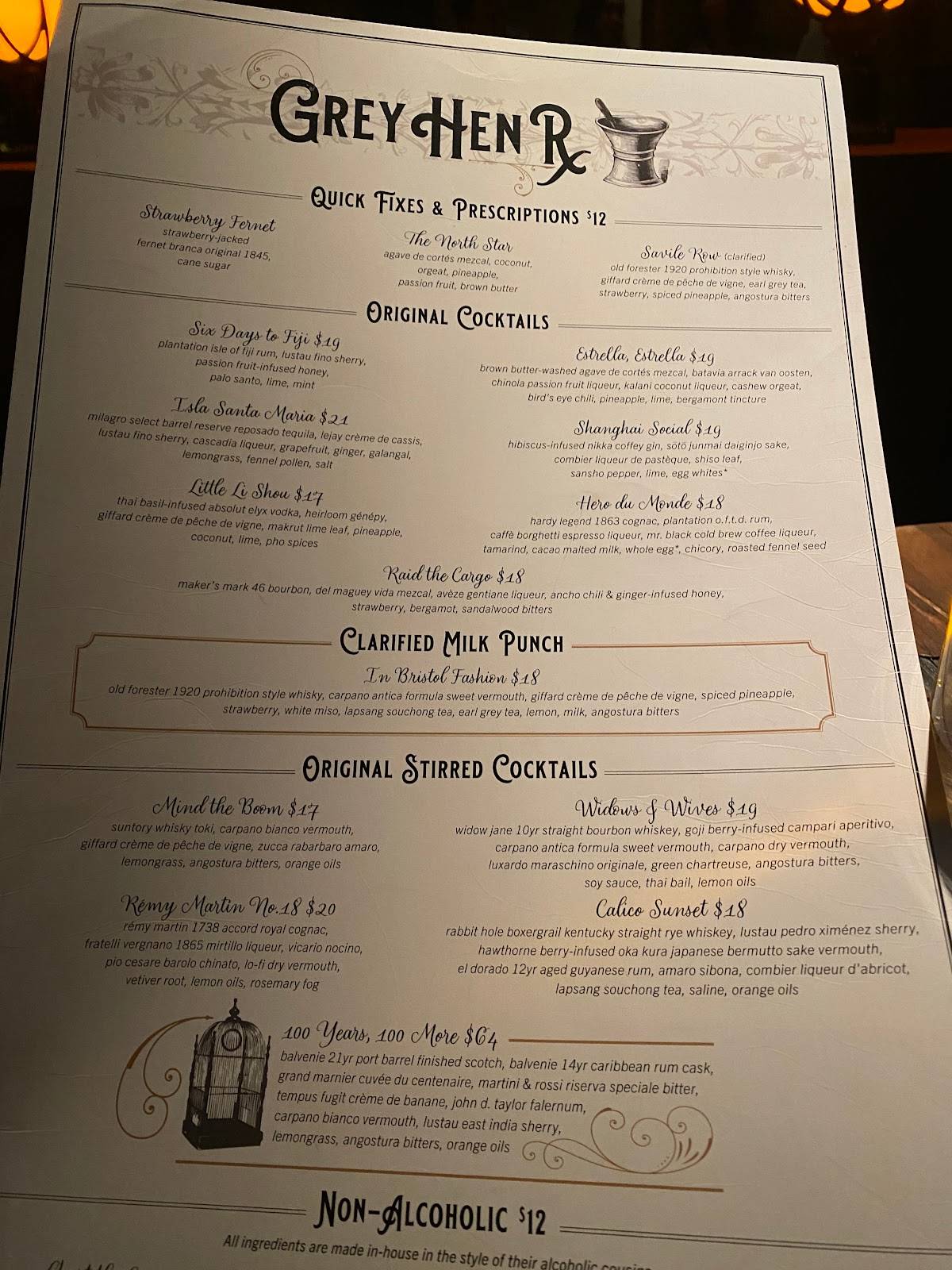 Menu at The Grey Hen Rx at Century Grand pub & bar, Phoenix