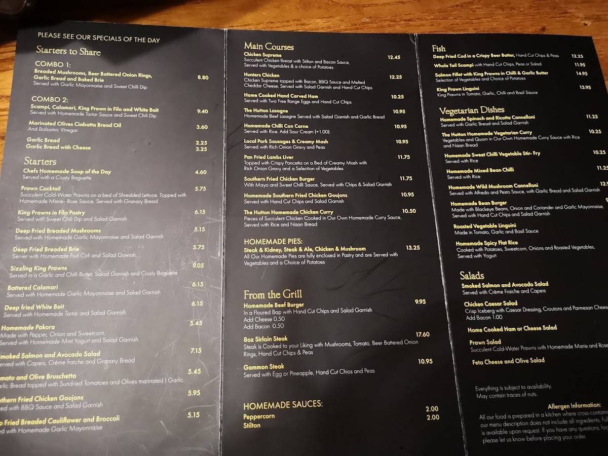 Menu at The Hutton Junction pub & bar, Brentwood