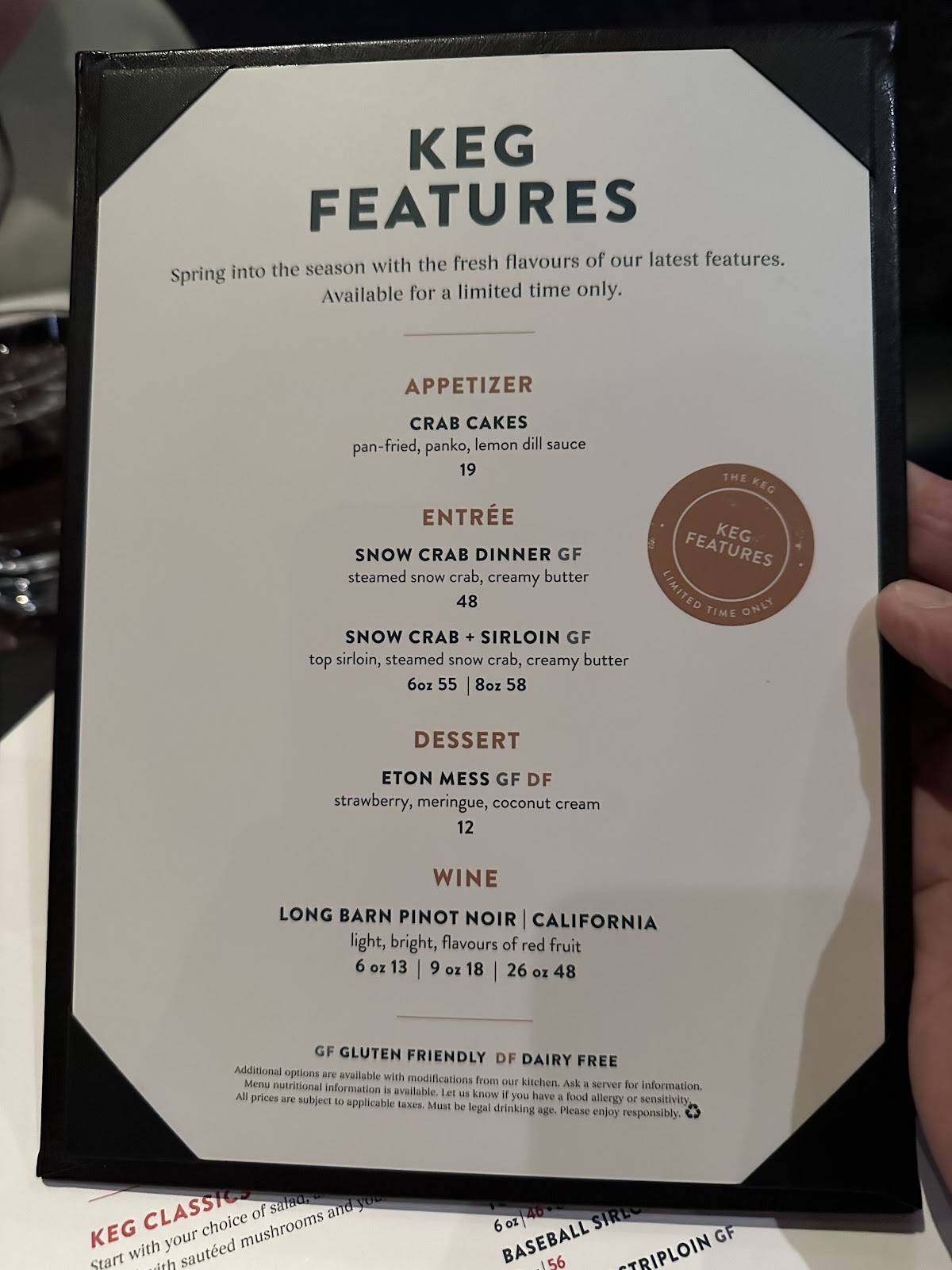 Menu at The Keg Steakhouse + Bar - Southside, Winnipeg, McGillivray Blvd
