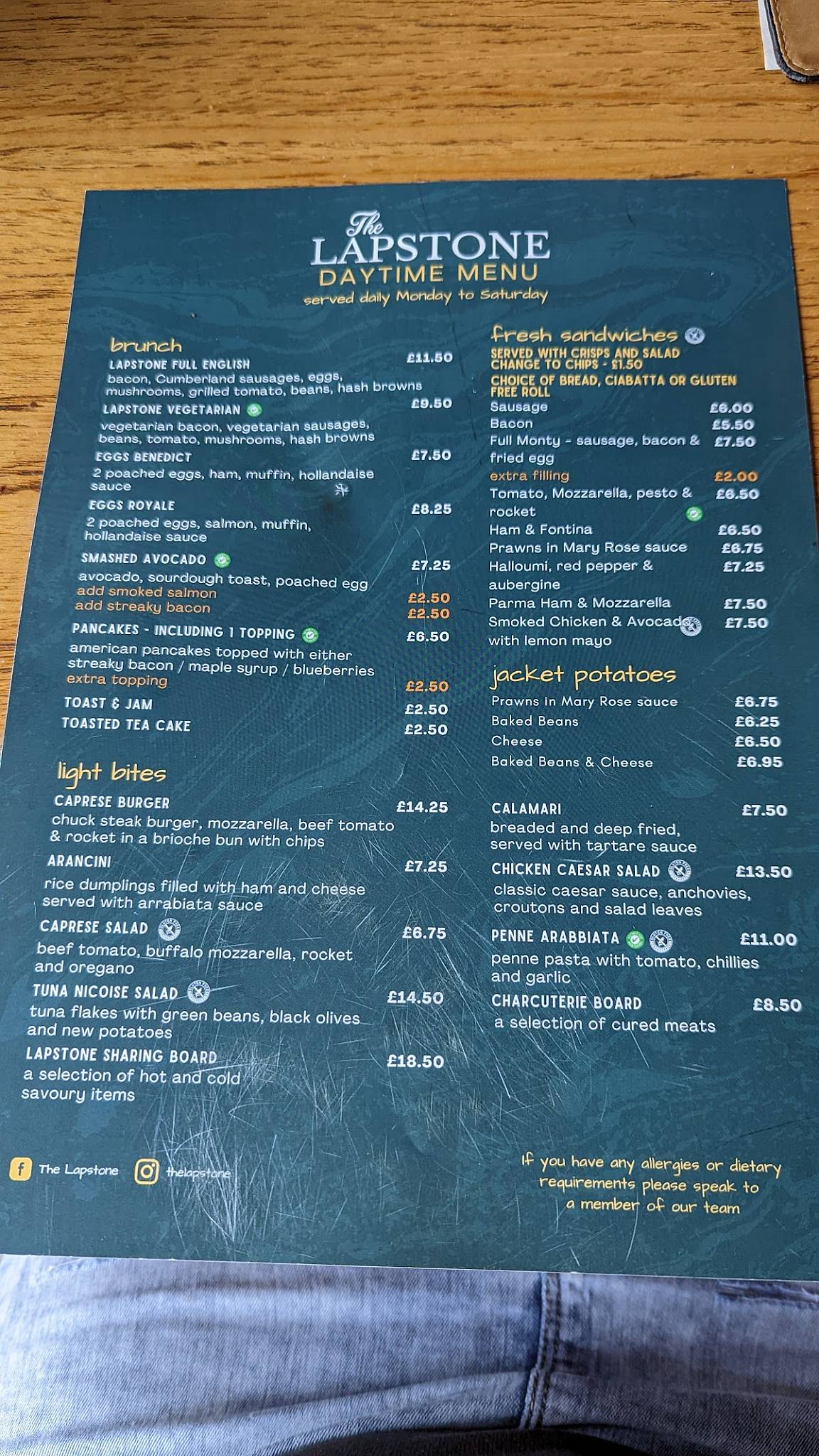 Menu at The Lapstone - Public House in Fair Oak, Eastleigh