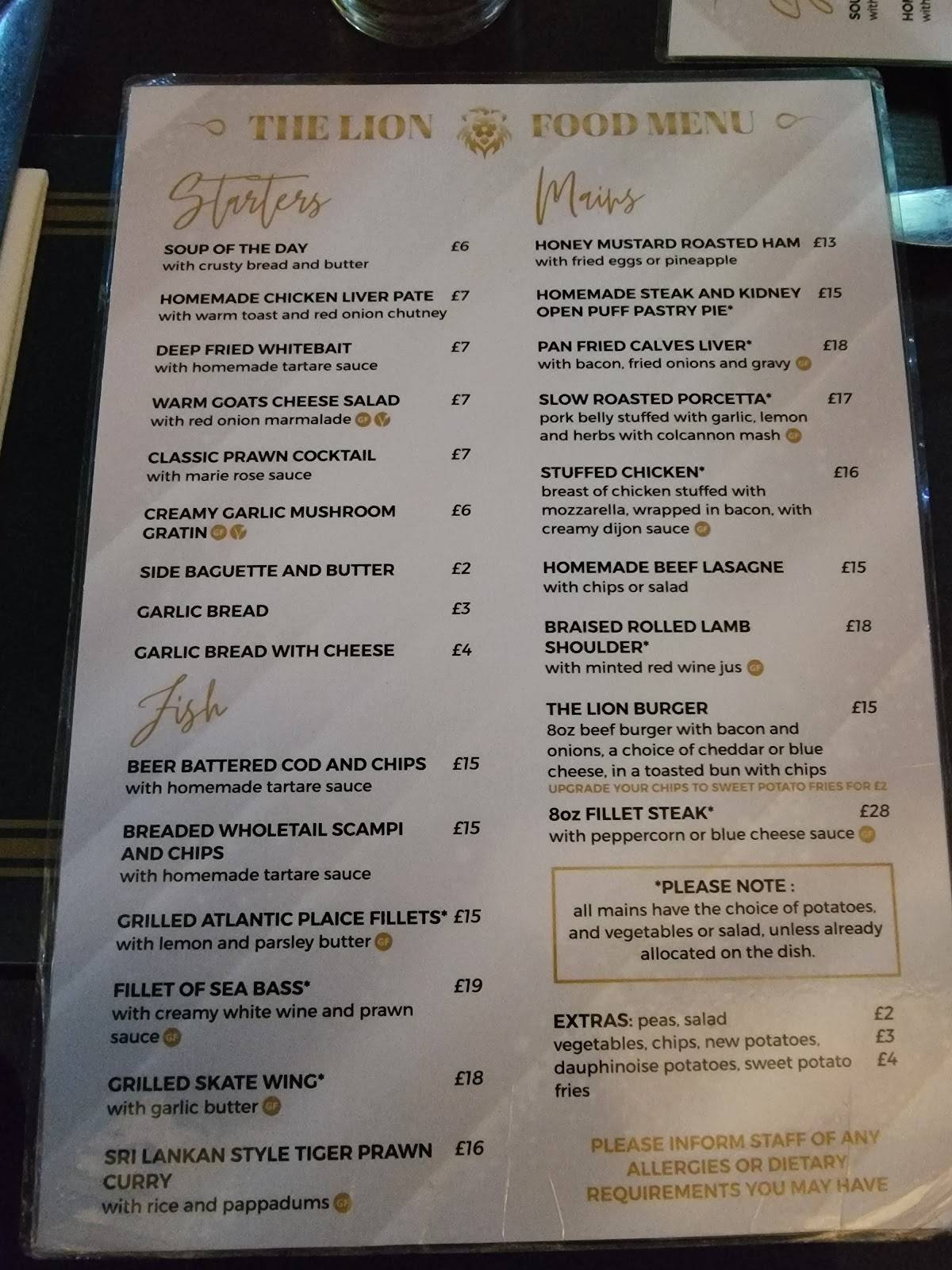 Menu at The Lion pub & bar, Bognor Regis