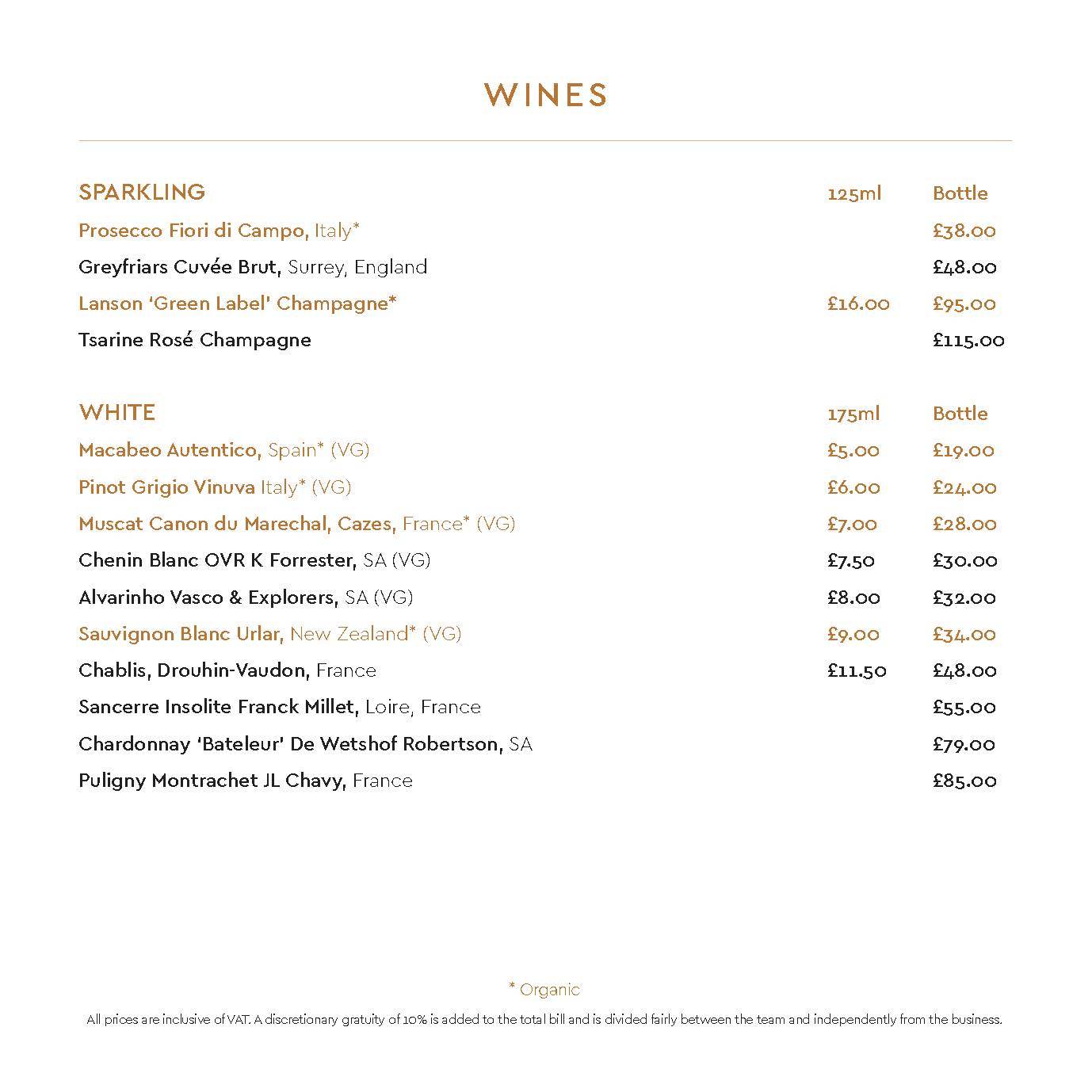 Carta de The Long Bar & Grill, Guildford