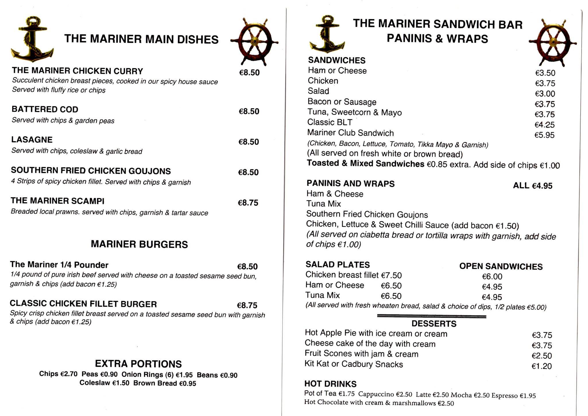 Menu at The Mariner pub & bar, Drogheda