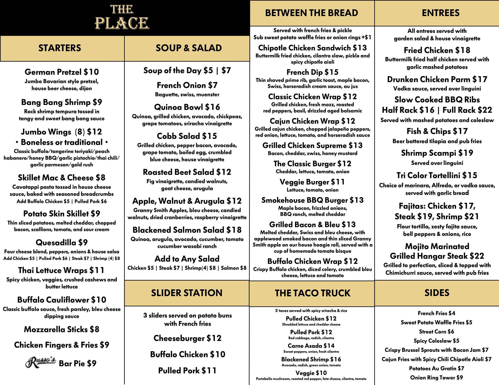 Menu at The Place pub & bar, New City