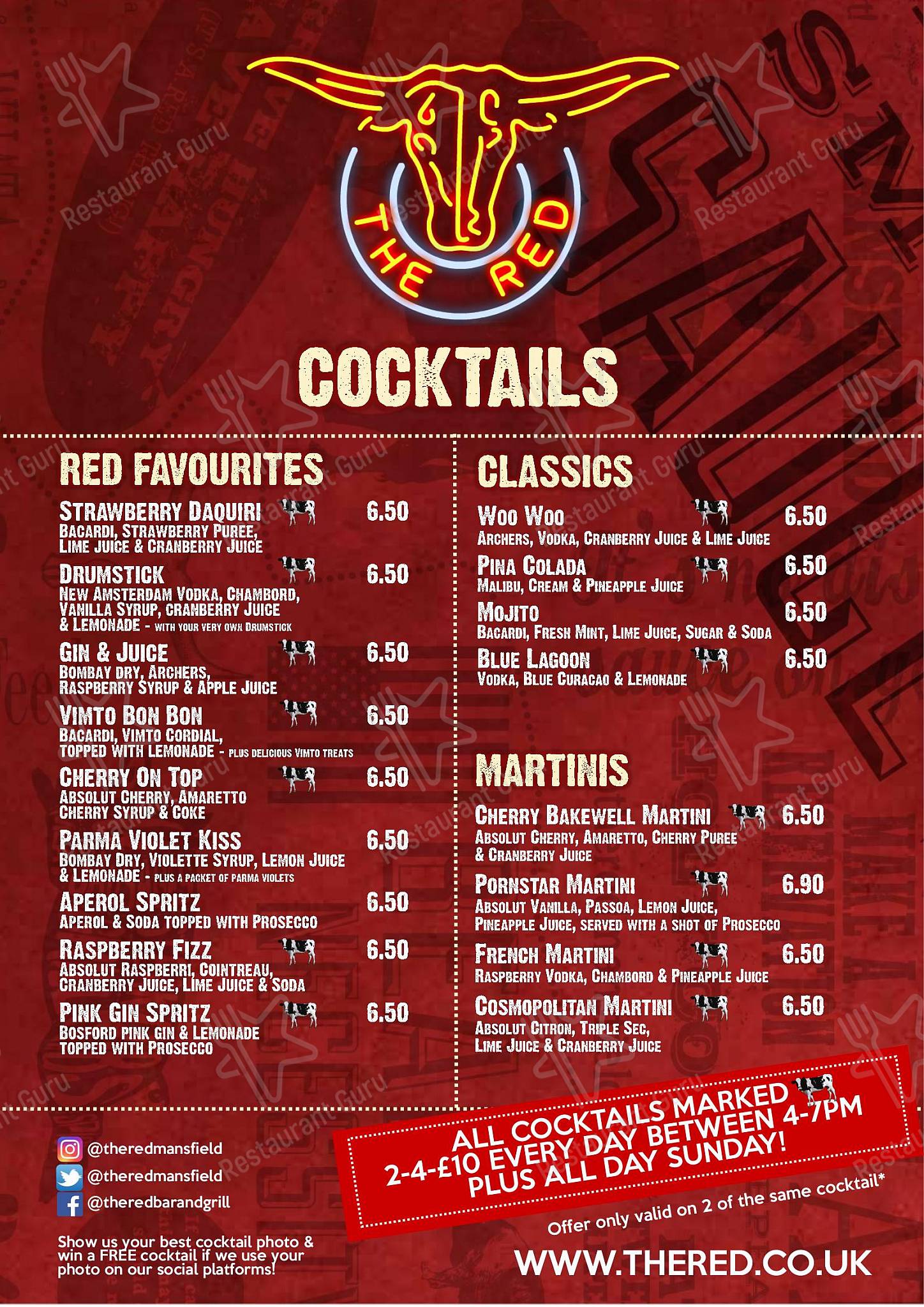 Menu at The Red Bar & Grill, Mansfield